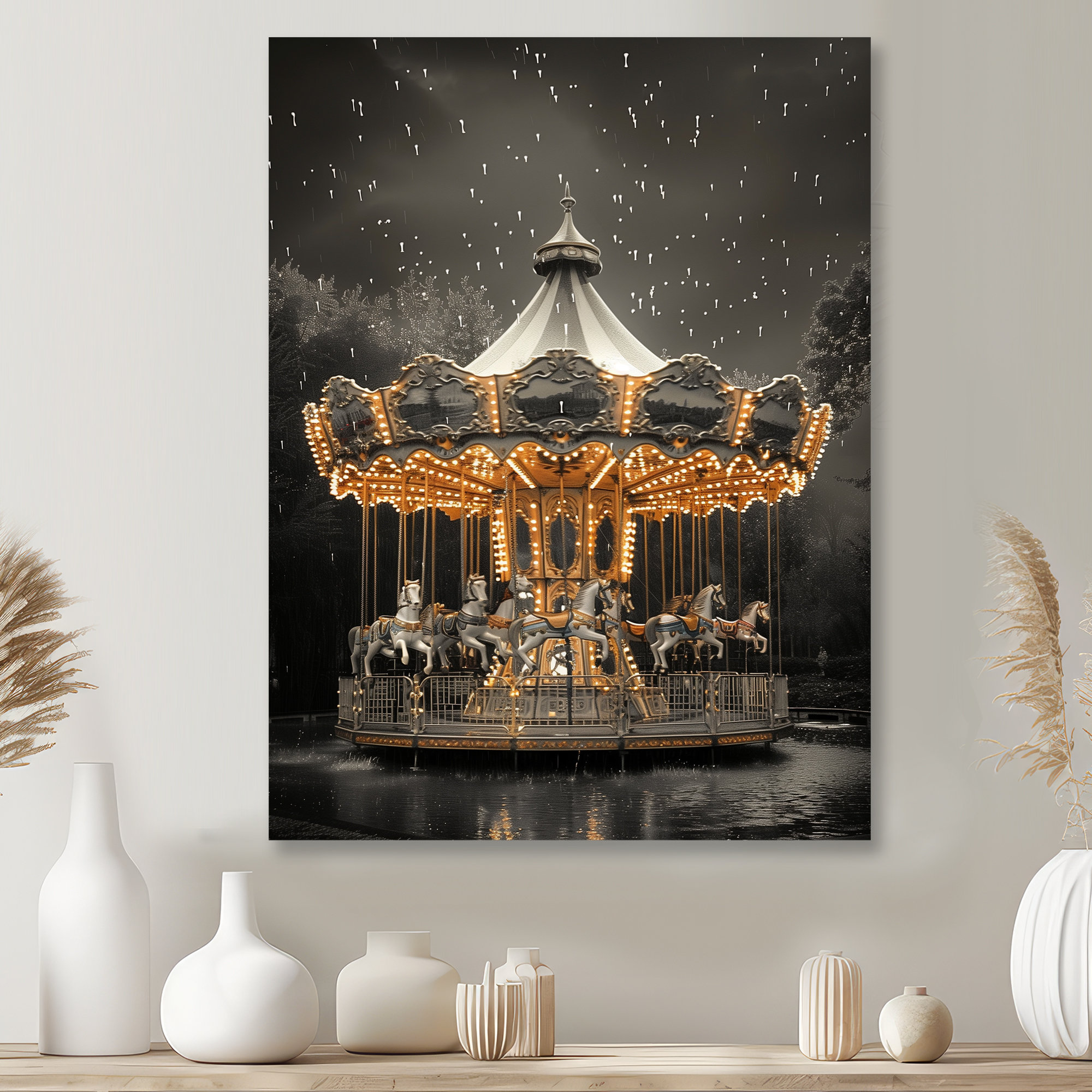 Design Art Monochrome Yellow Grey Summer Mistic Carousel - Carousel ...