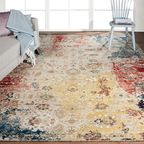 Williston Forge Balthazar Performance Red/Ivory/Blue/Gold Rug & Reviews ...