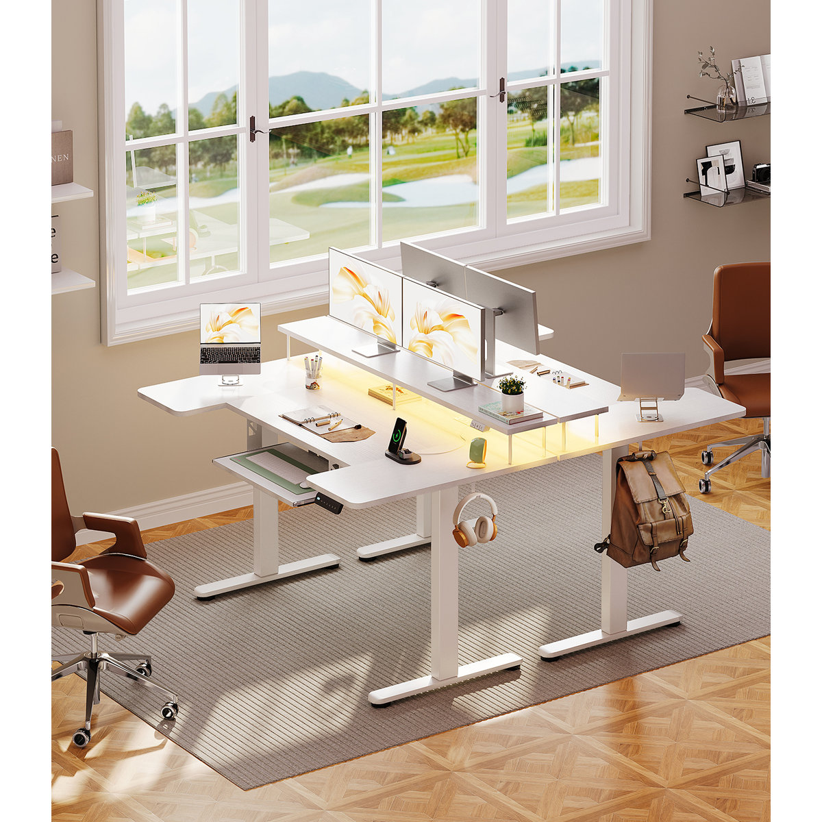 Inbox Zero Standing Desk With Large Monitor Shelf,u Shaped Electric ...