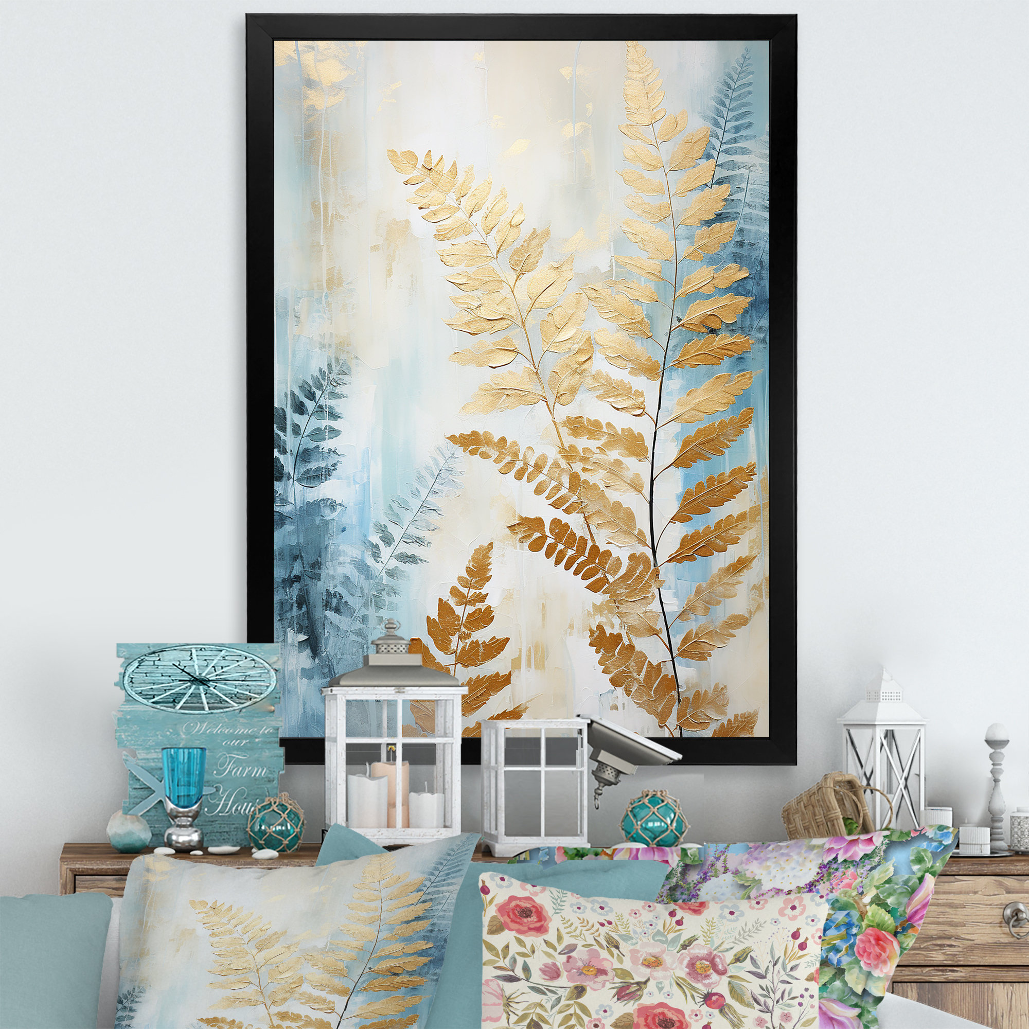 Mercer41 Blue And Golden Ferns Symphony V - Ferns Wall Art Prints ...