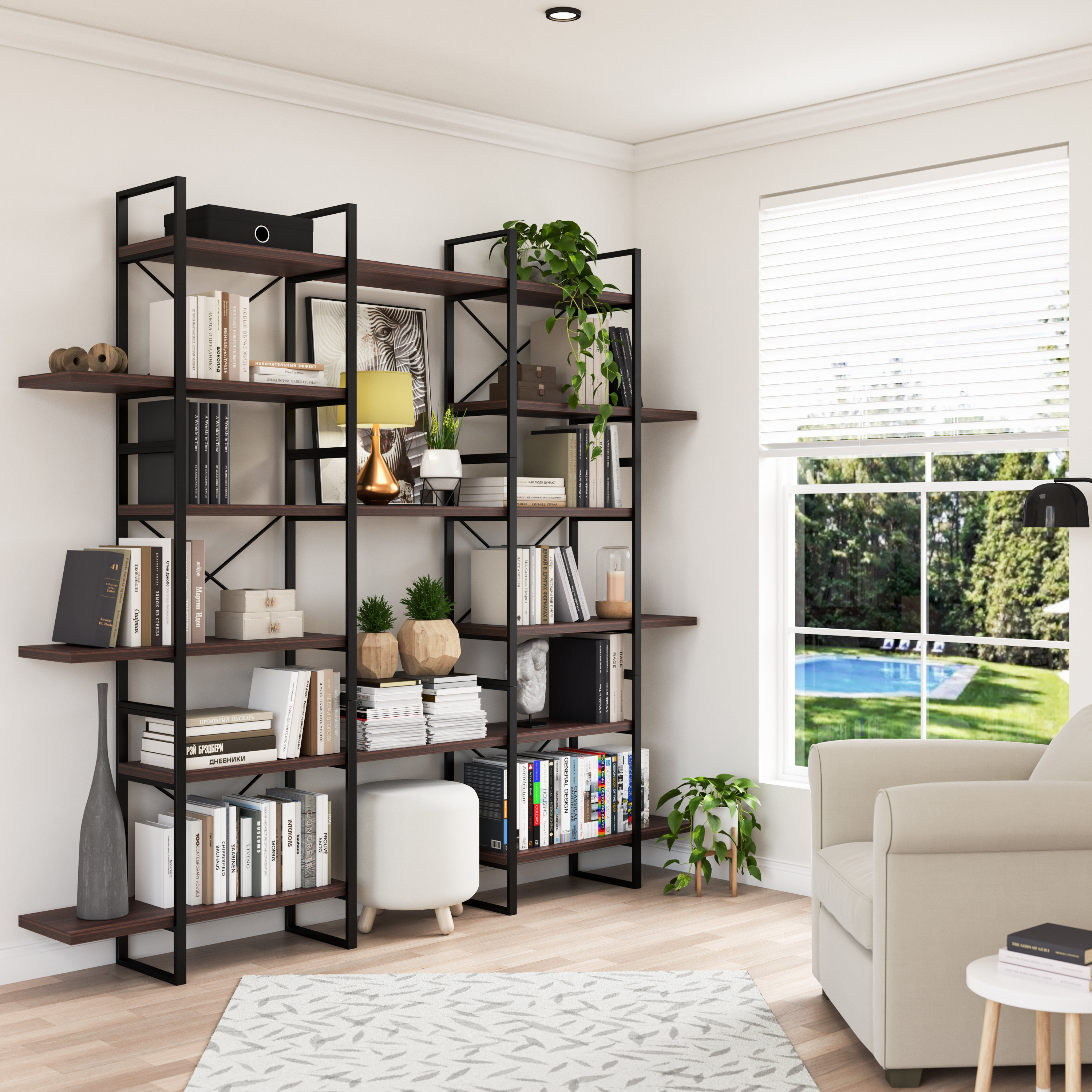 17 Stories Kyhlee 85" H x 94.5" W Iron Library Bookcase & Reviews | Wayfair