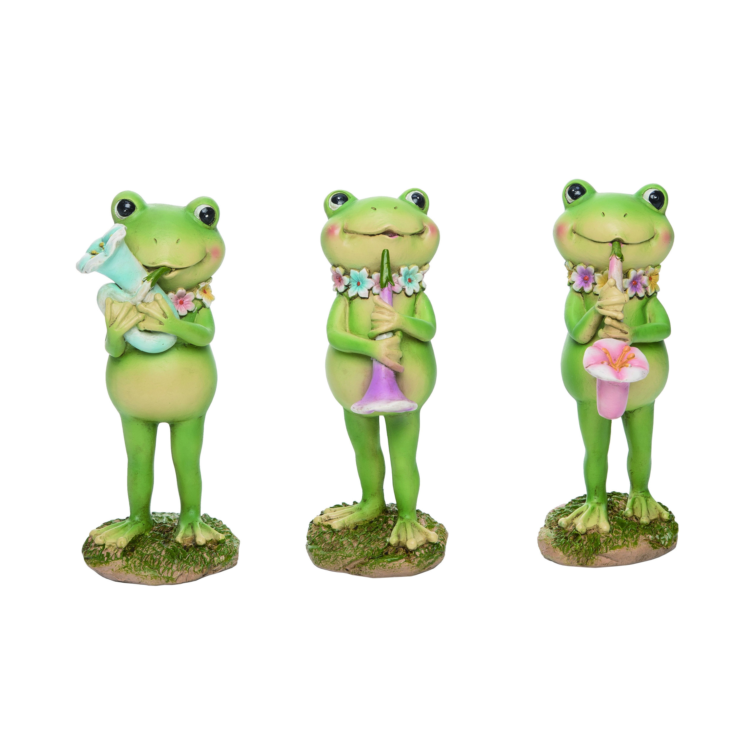 Trinx Resin Standing Greeb Frogs with Flower Trumpets Figurines Set of ...