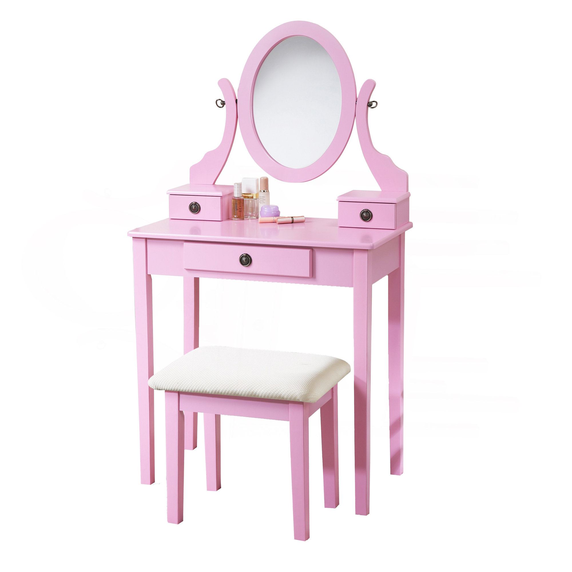 House of Hampton® Moniys Wood Moniya Makeup Vanity Table And Stool Set ...