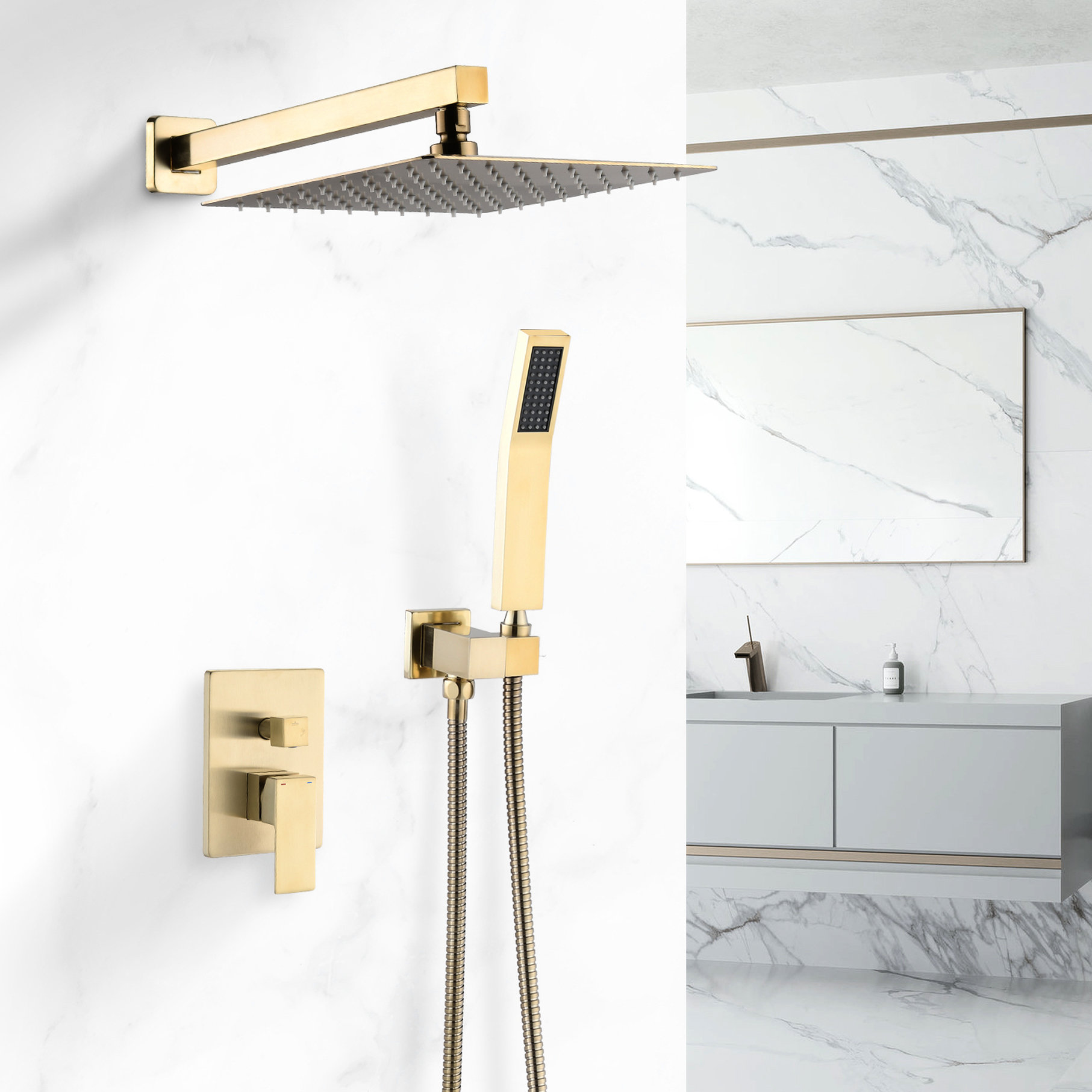 fengshu Brushed Gold 10 Inch Wall Mounted Shower With Adjustable Head ...