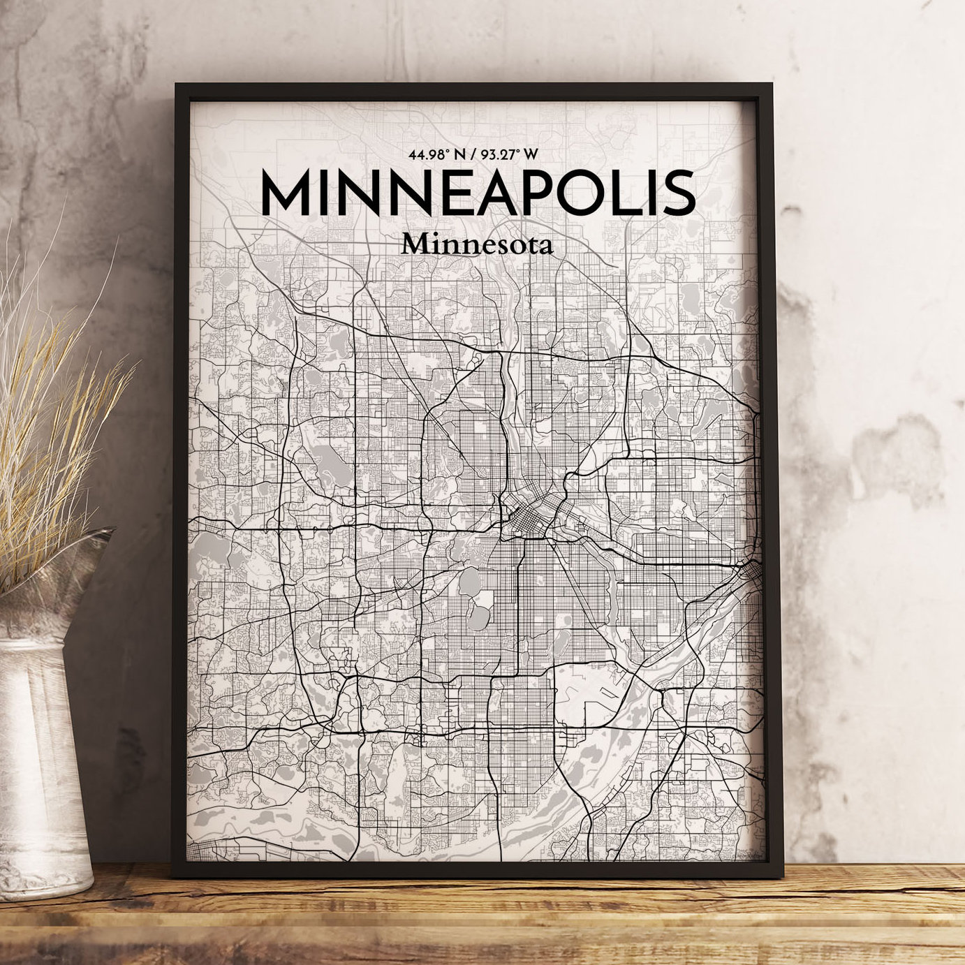 Wrought Studio 'Minneapolis City Map' Graphic Art Print Poster in Tones ...
