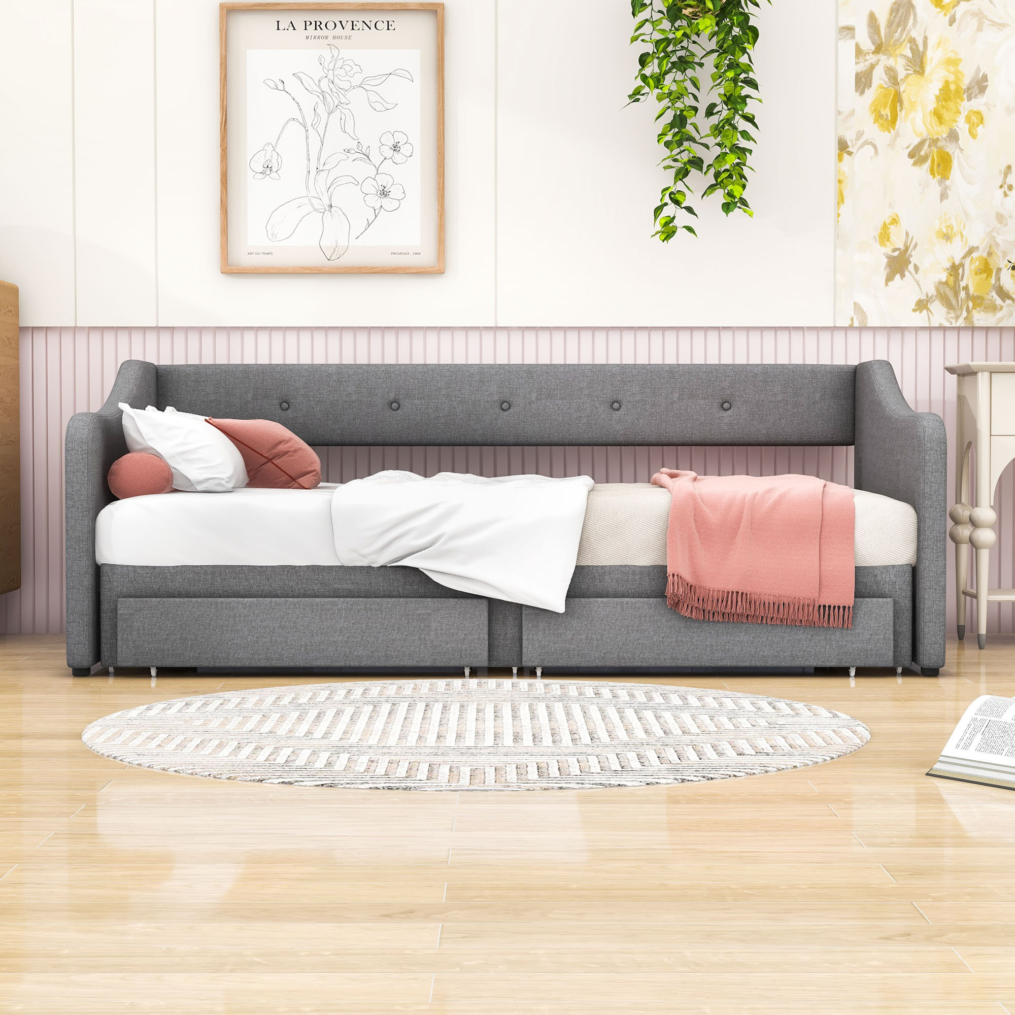 Lark Manor Twin XL Wood Upholstered Daybed with Storage Drawers ...