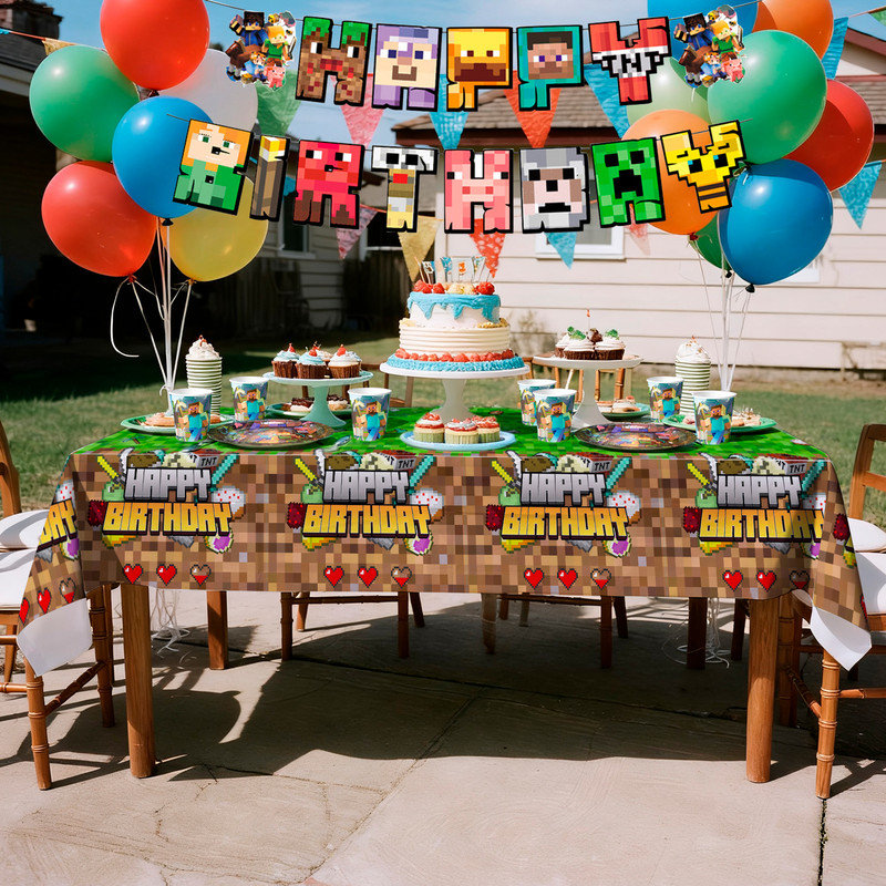 LUMCRAJEMS Pixel Game Birthday Party Decoration Tableware Set, 66 Pcs ...