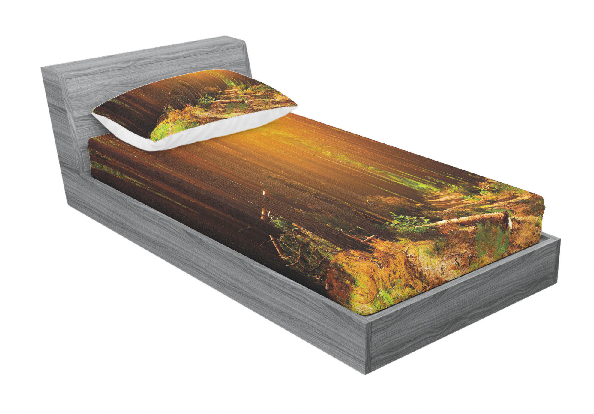 Ambesonne Sunset Dawn Sun Rise Beams in Forest Sheet Set | Wayfair