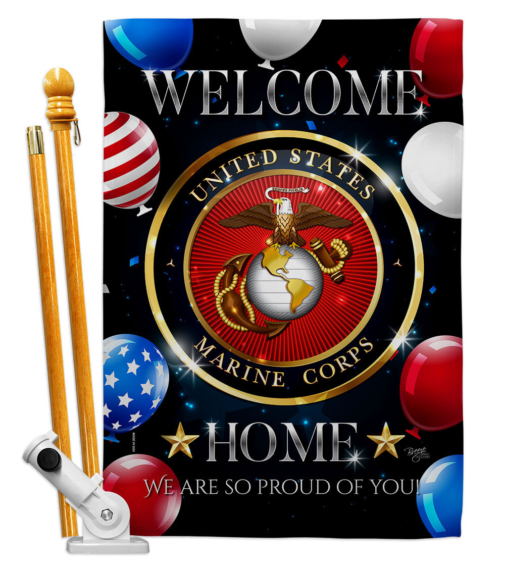 Breeze Decor Welcome Home Marine Corp House Flag Set Corps Armed Forces ...