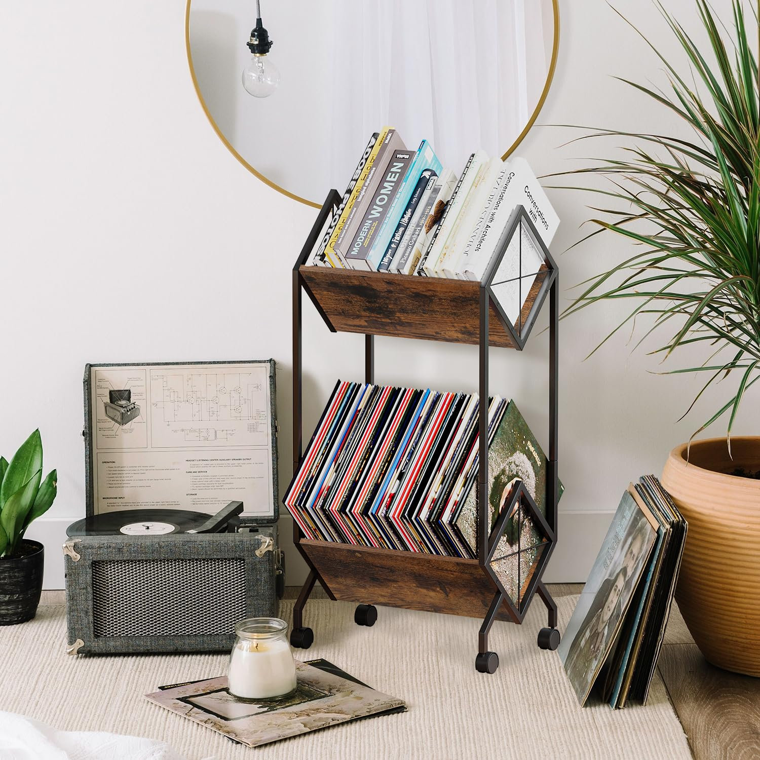 17 Stories Vinyl Record Holder,Retro Style Organizer for Magazine | Wayfair