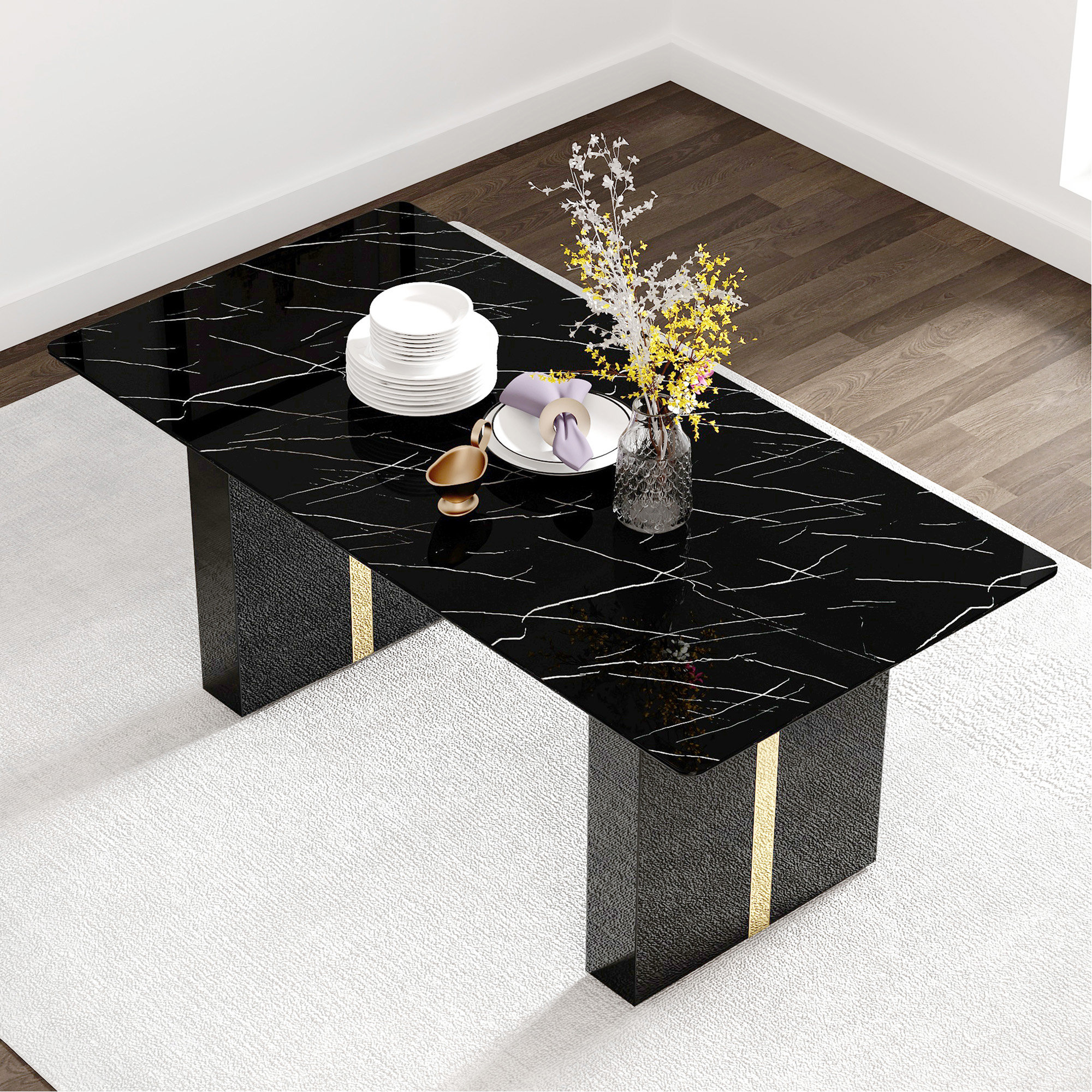 Brayden Studio® Large Modern Rectangular Table With Black Patterned ...