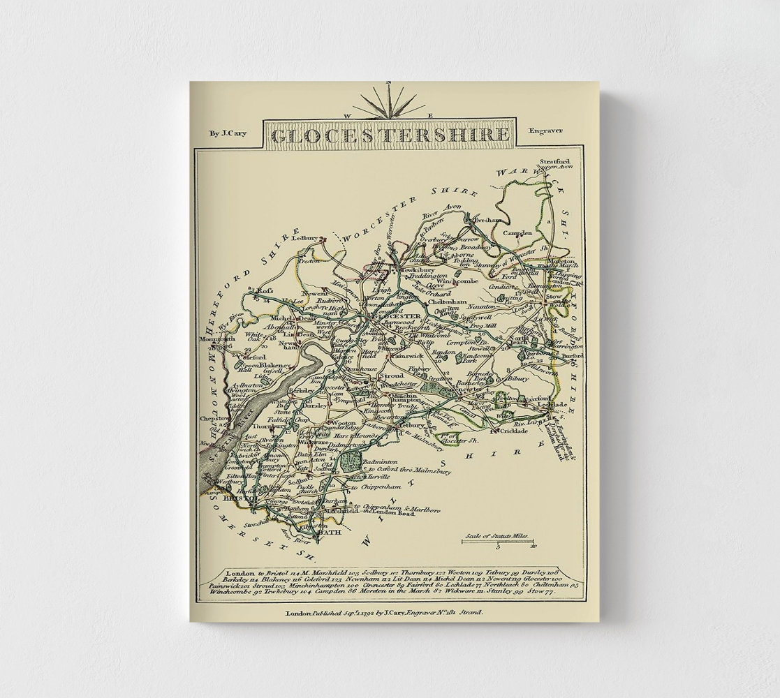 WeFrameArt Glocestershire County England - Cary 1792, England Poster ...