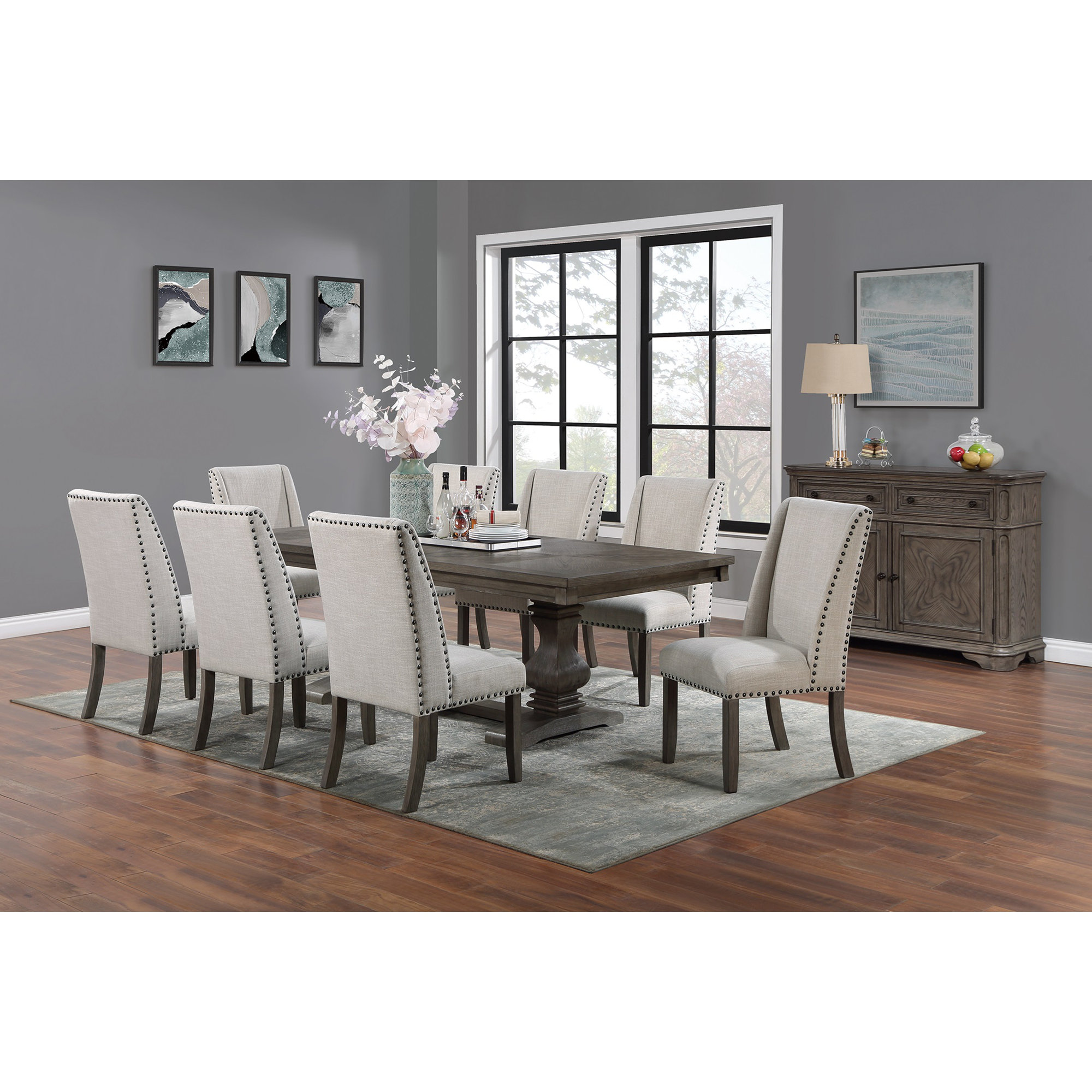 Canora Grey Traditional 9pc Dining Set Table w Leaf 8x Side Chairs | Wayfair