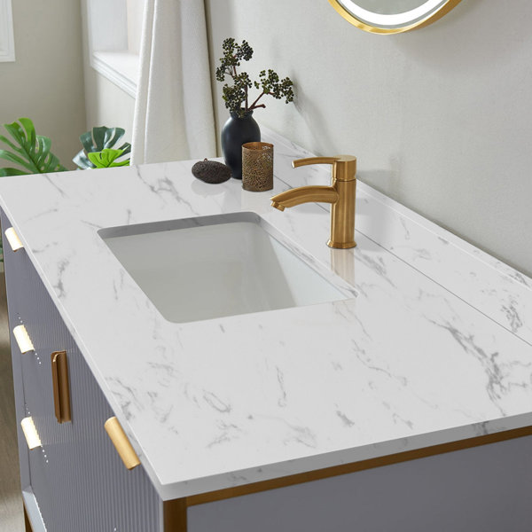 DORNBERG 48" Wide White Engineered Stone Backsplash for Vanity Sink Top ...