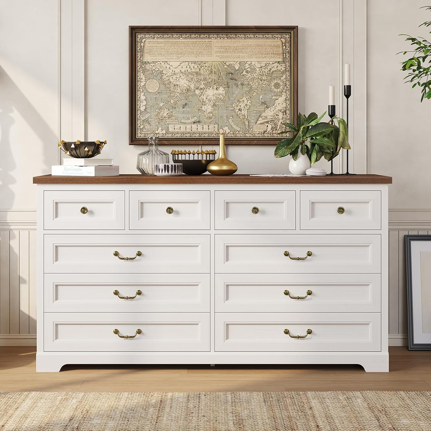 Winston Porter Farmhouse Dresser With 10 Drawers For Bedroom, Wide ...