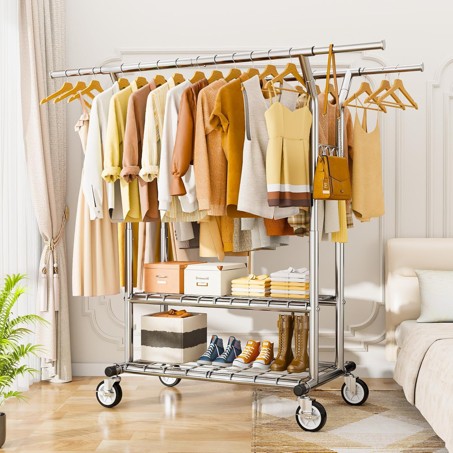 Rebrilliant Heavy Duty Clothes Rack, Rolling Clothing Rack With Shelves ...