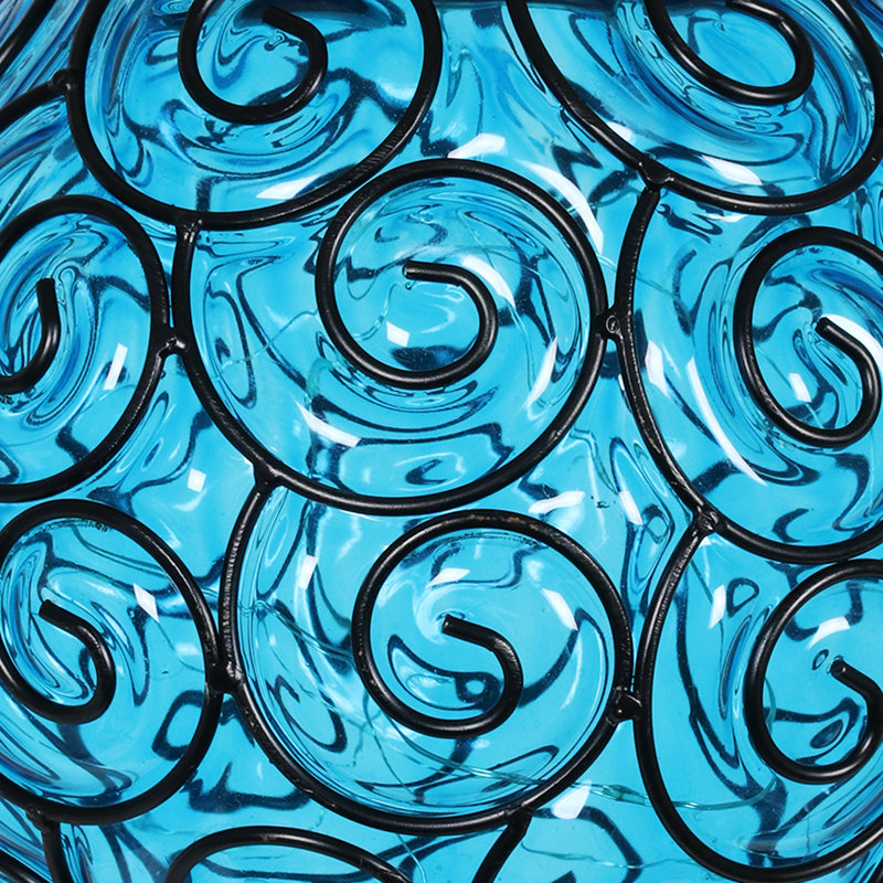 Exhart Solar Round Glass and Metal Hanging Lantern with 15 Cool White ...