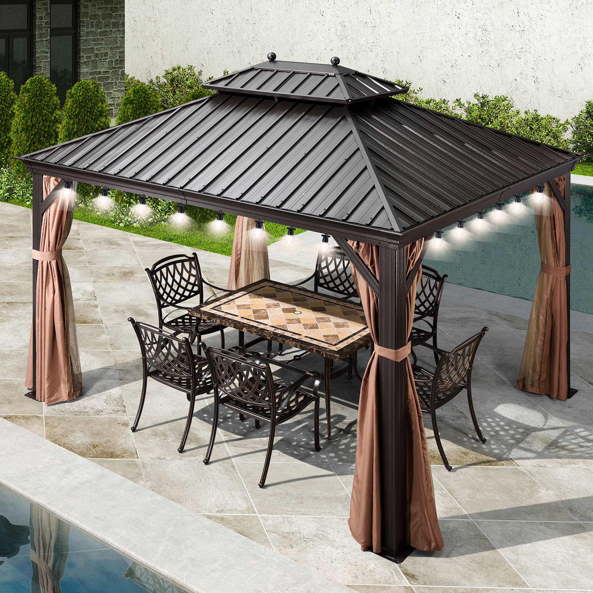 PURPLE LEAF Hardtop Gazebo 10' X 13' with Netting and Curtains Patio ...