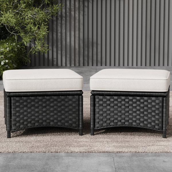 Layinsun Wicker Outdoor Patio Ottomans Set Of 2 | Wayfair