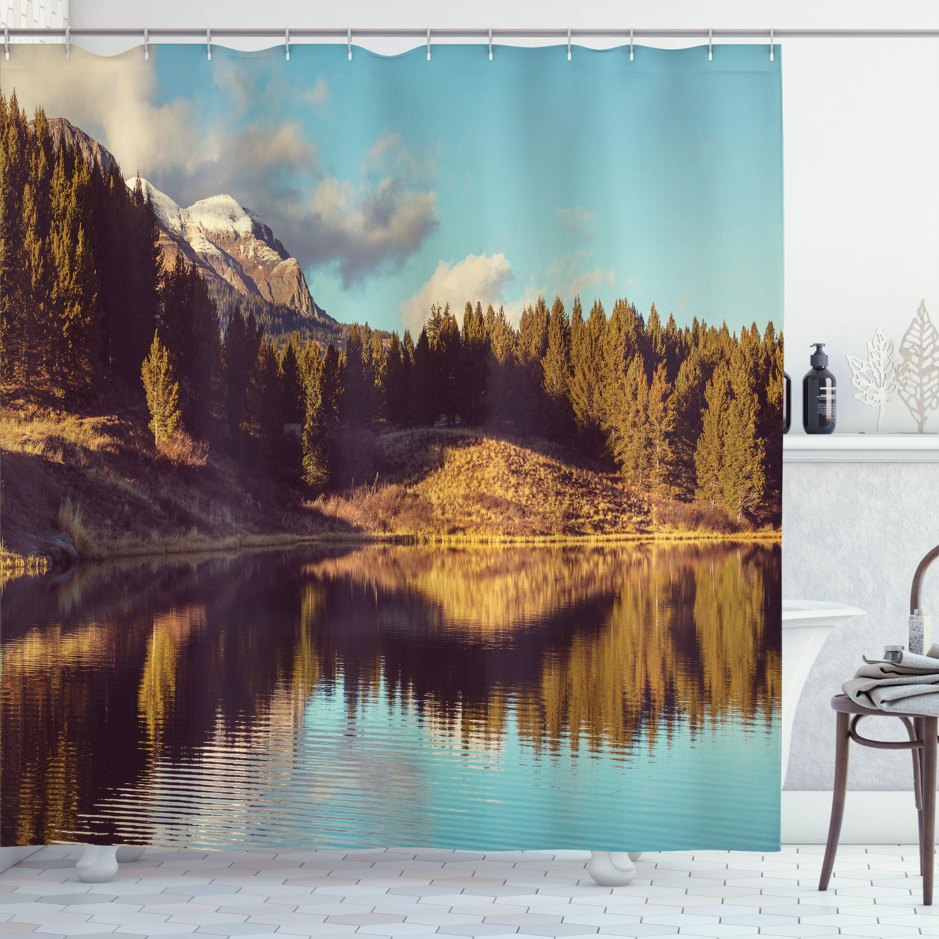 East Urban Home Aspen Tree Shower Curtain Mountain Lake Colorado Green ...