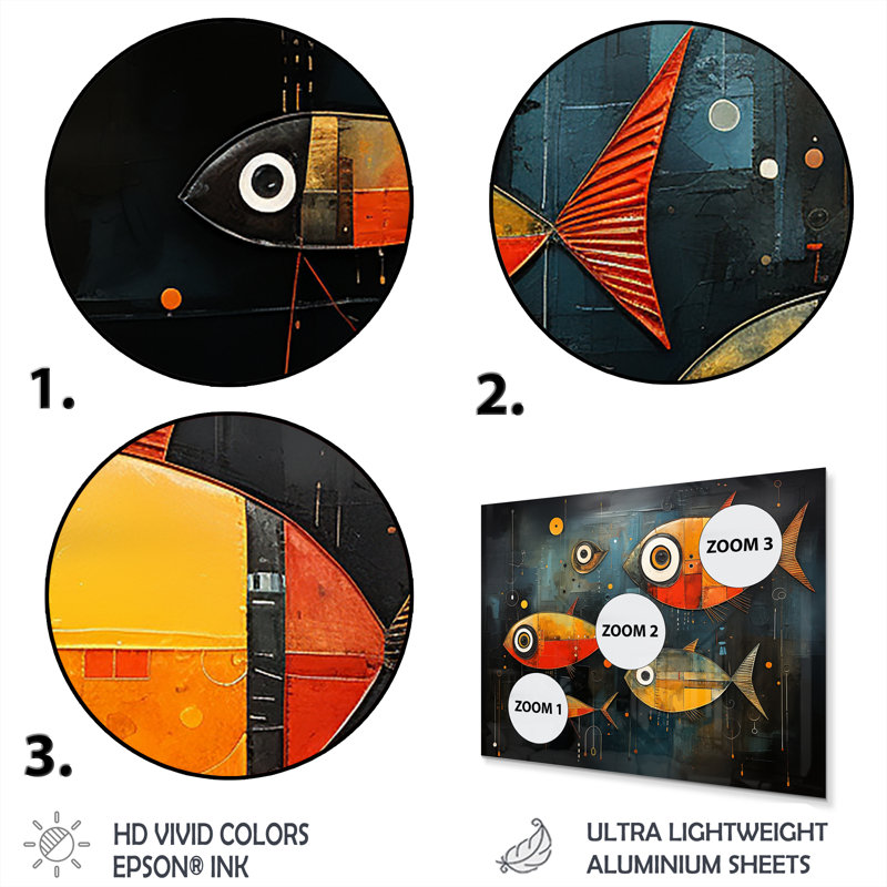 Design Art Minimalism Fish Collages III - Animals Metal Wall Decor Set ...