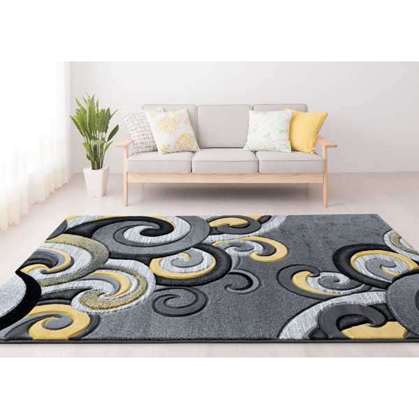 Orren Ellis Zabala Paisley Abstract Yellow/Gray/Black Area Rug ...