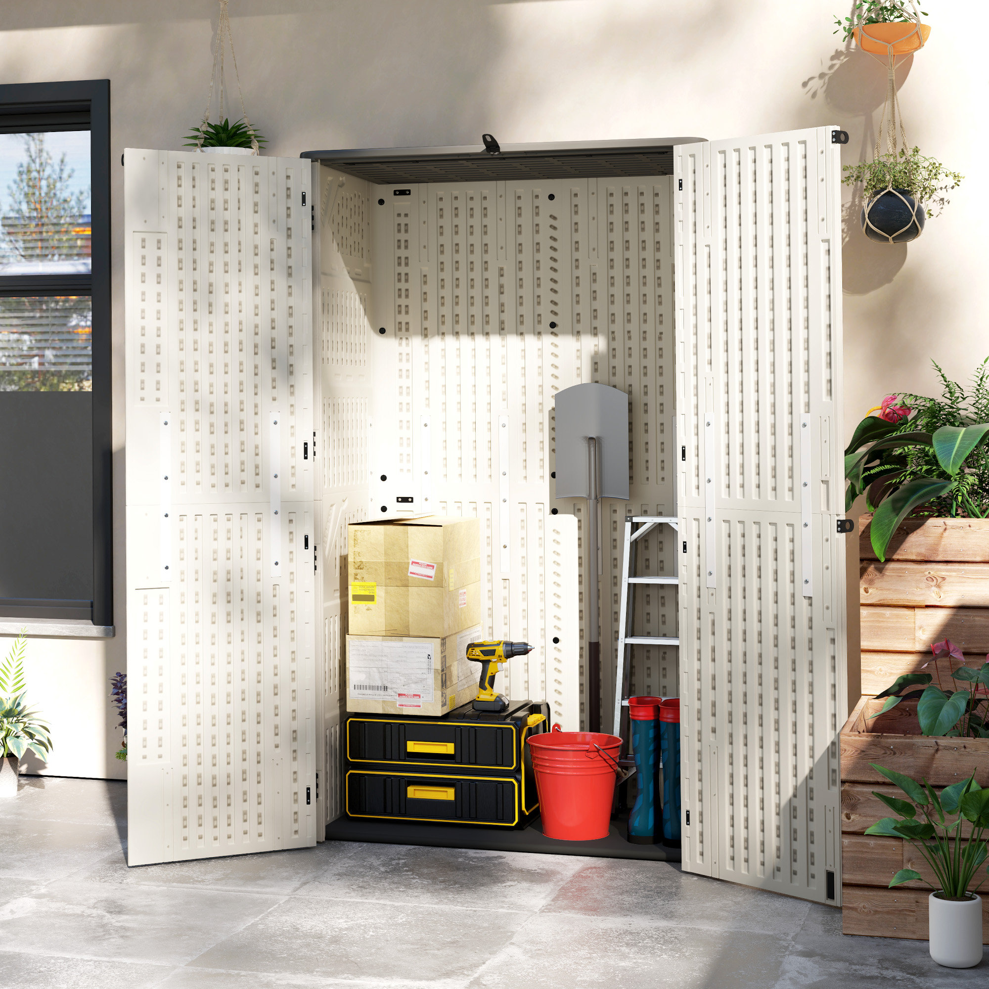 Outsunny 368 Gallon Storage Cabinet with Openable Top and Lockable ...