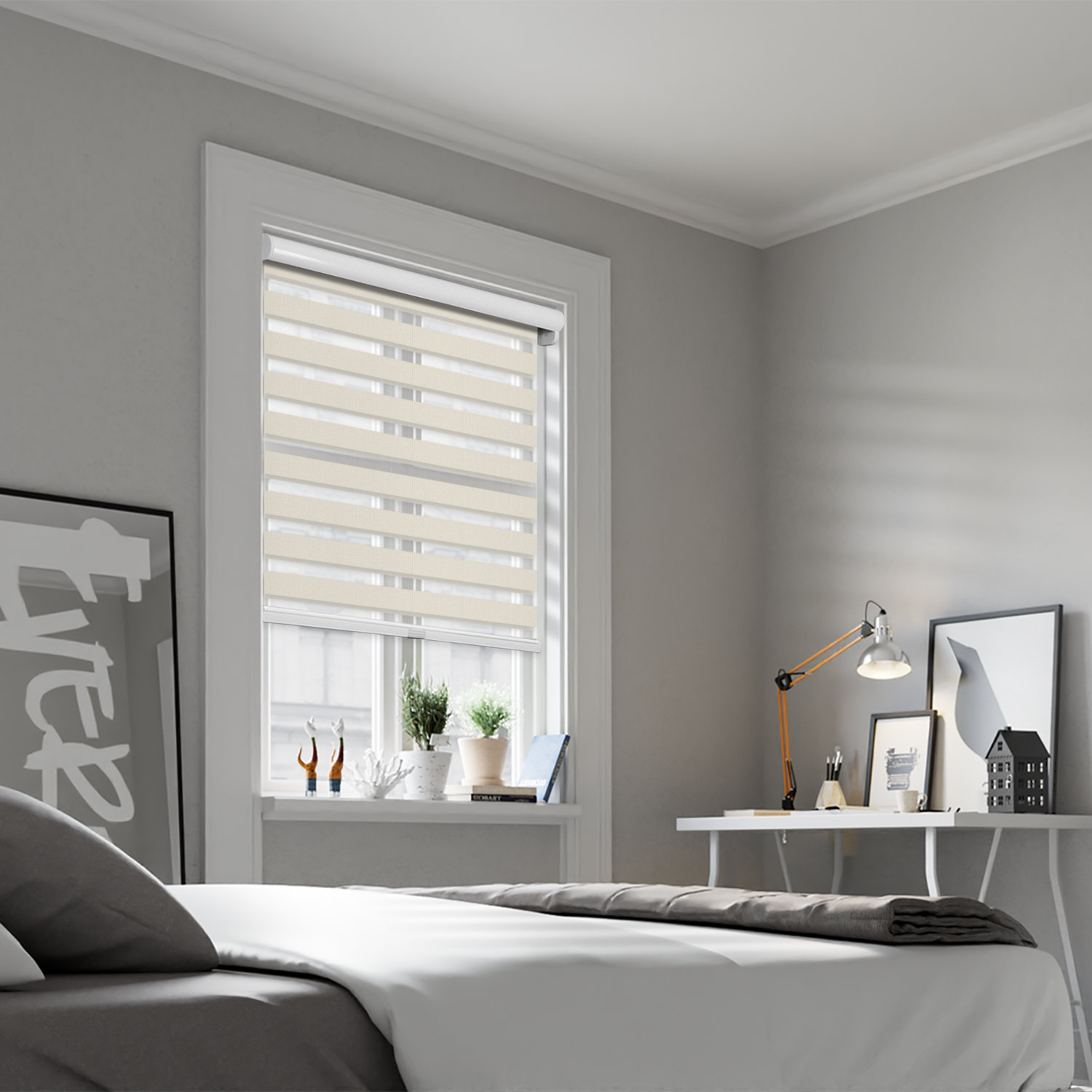 Symple Stuff Zebra Semi-Sheer White Dove Roller Shade | Wayfair