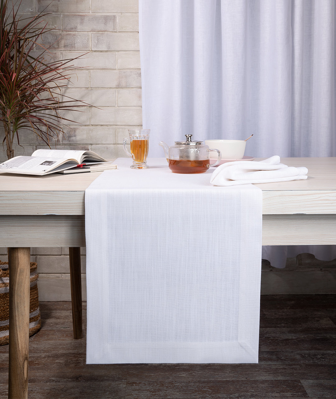 Ebern Designs D'Moksha Homes Mitered Corner Faux Linen Table Runner ...