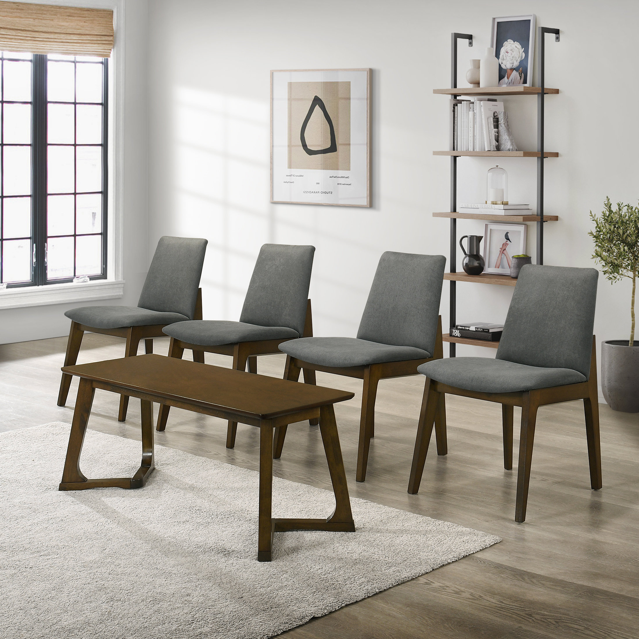 George Oliver Nema 4 Piece Solid Back Side Chair Set with Bench ...