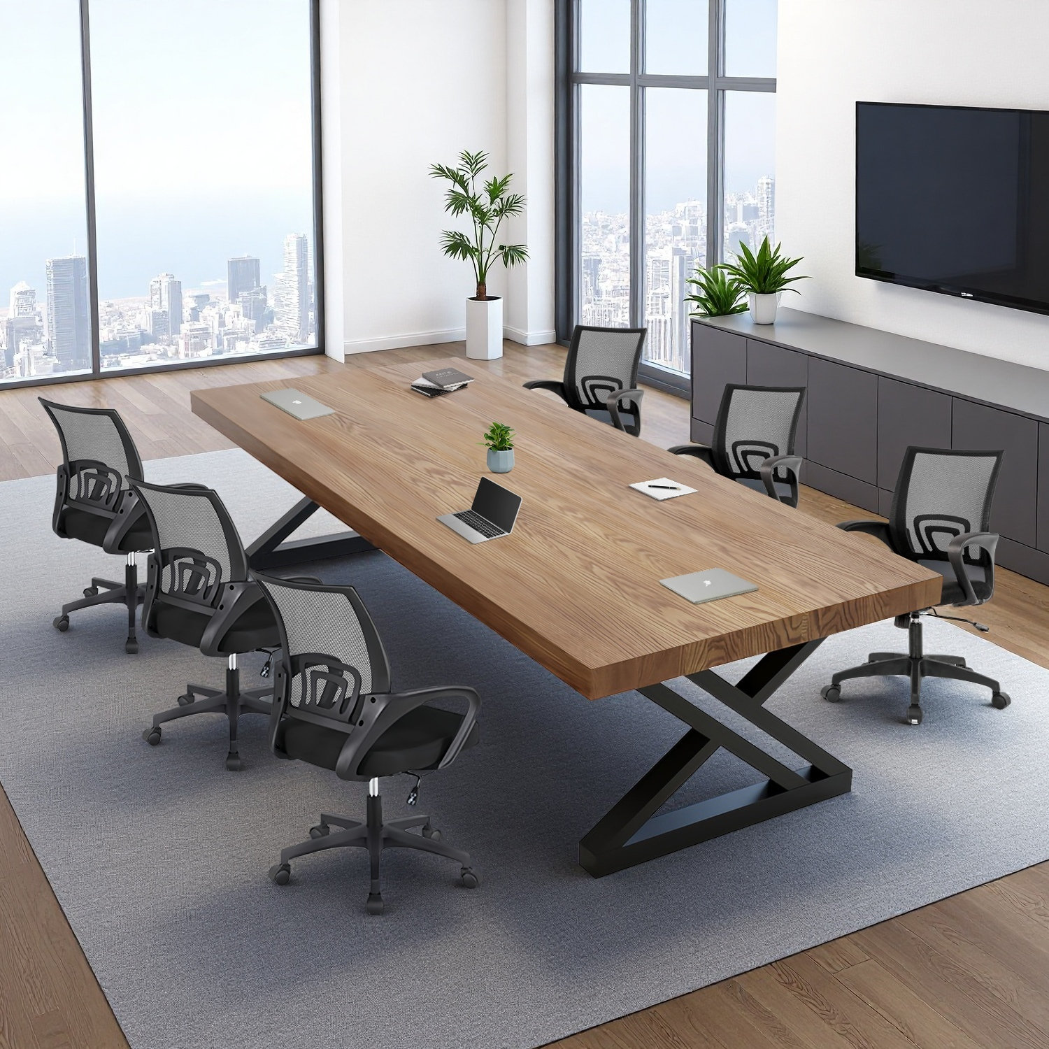 17 Stories 6.5-foot Modern Solid Wood Conference Table In Walnut Color ...