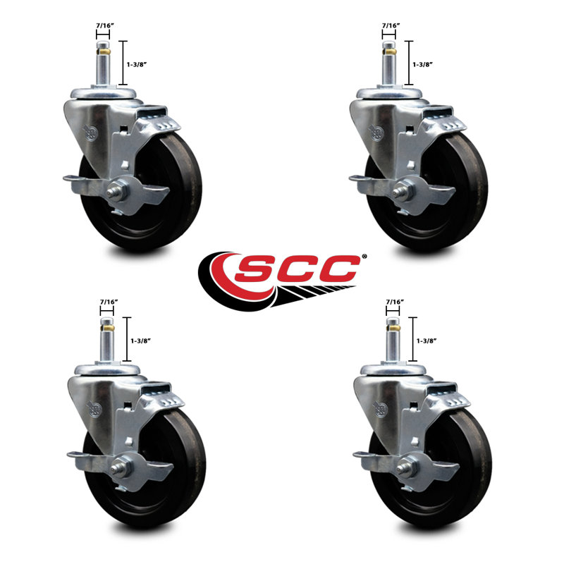 Service Caster Swivel Grip Ring Stem Caster Set with Brake | Wayfair