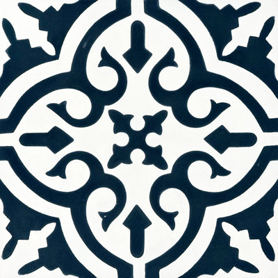 navy pattern floor tiles
