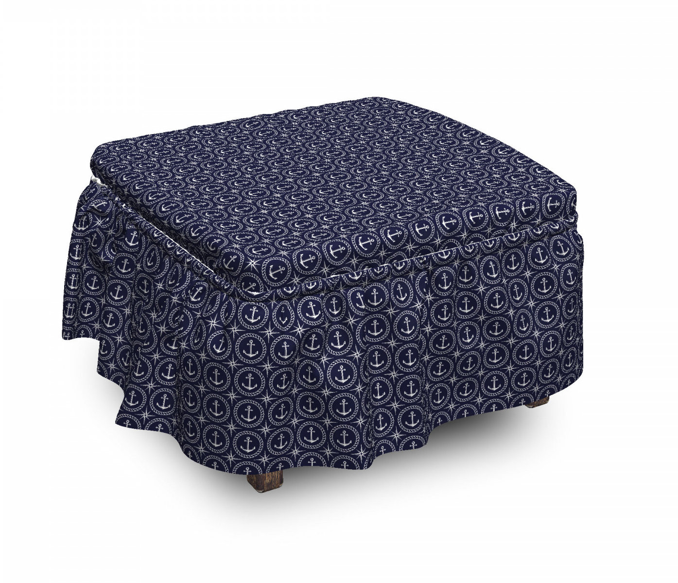 East Urban Home Windrose And Rope 2 Piece Box Cushion Ottoman Slipcover ...