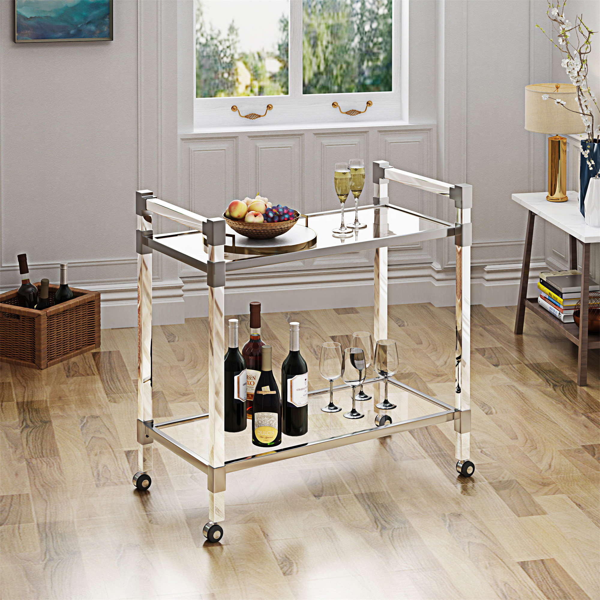 Mercer41 Kolar Modern Glass Bar Cart & Reviews | Wayfair