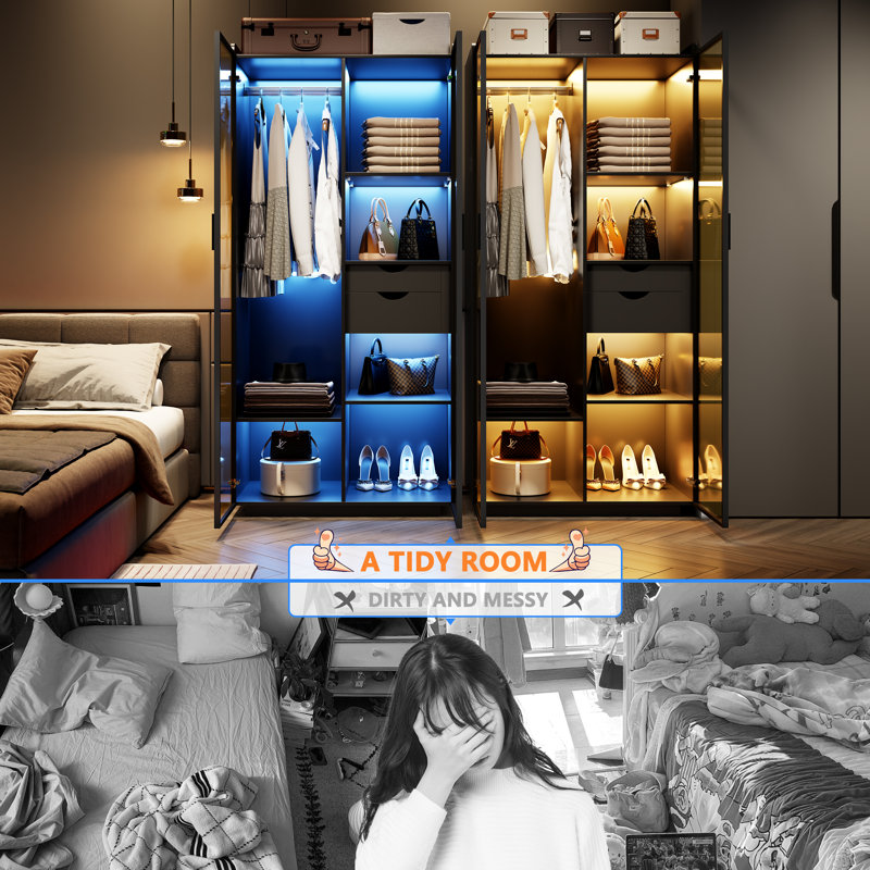 Latitude Run® 2-Door Wardrobe Armoire with LED Lights & Reviews | Wayfair