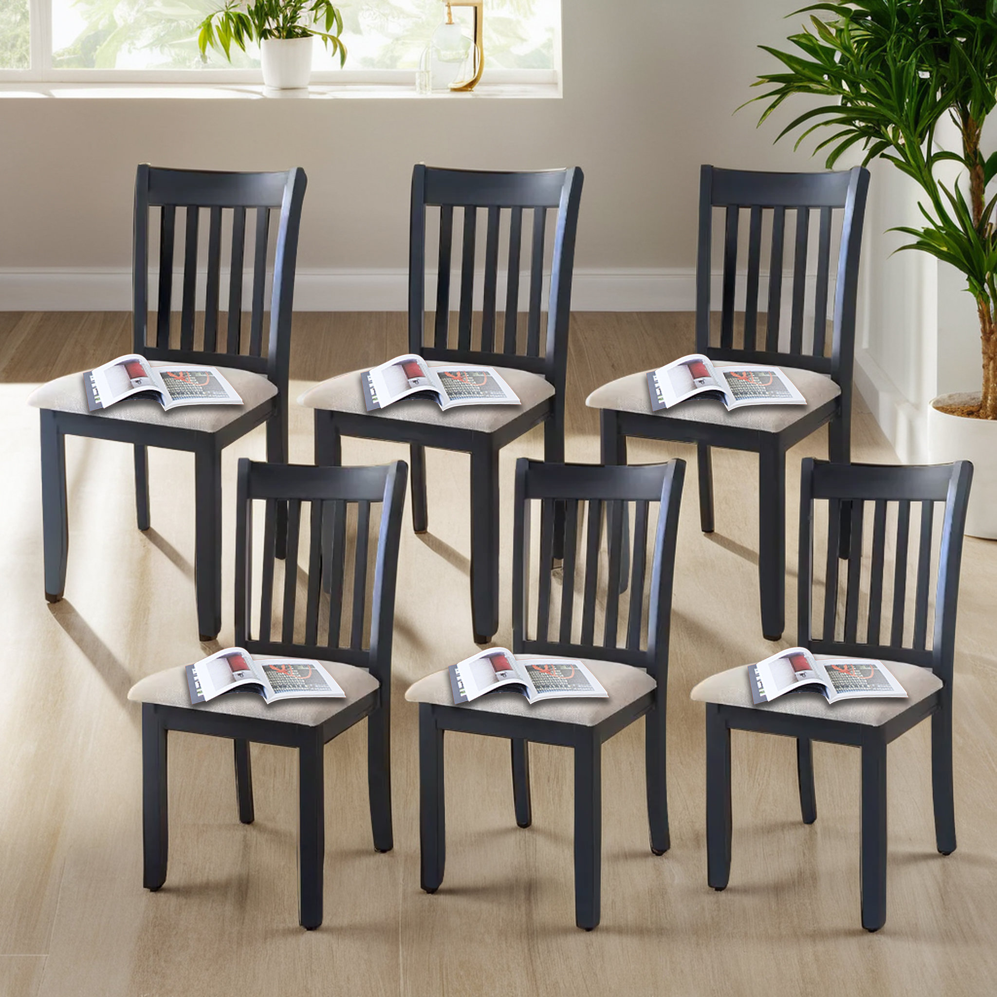 Red Barrel Studio® Wooden Solid Wood Dining Chairs (Set of 6) | Wayfair