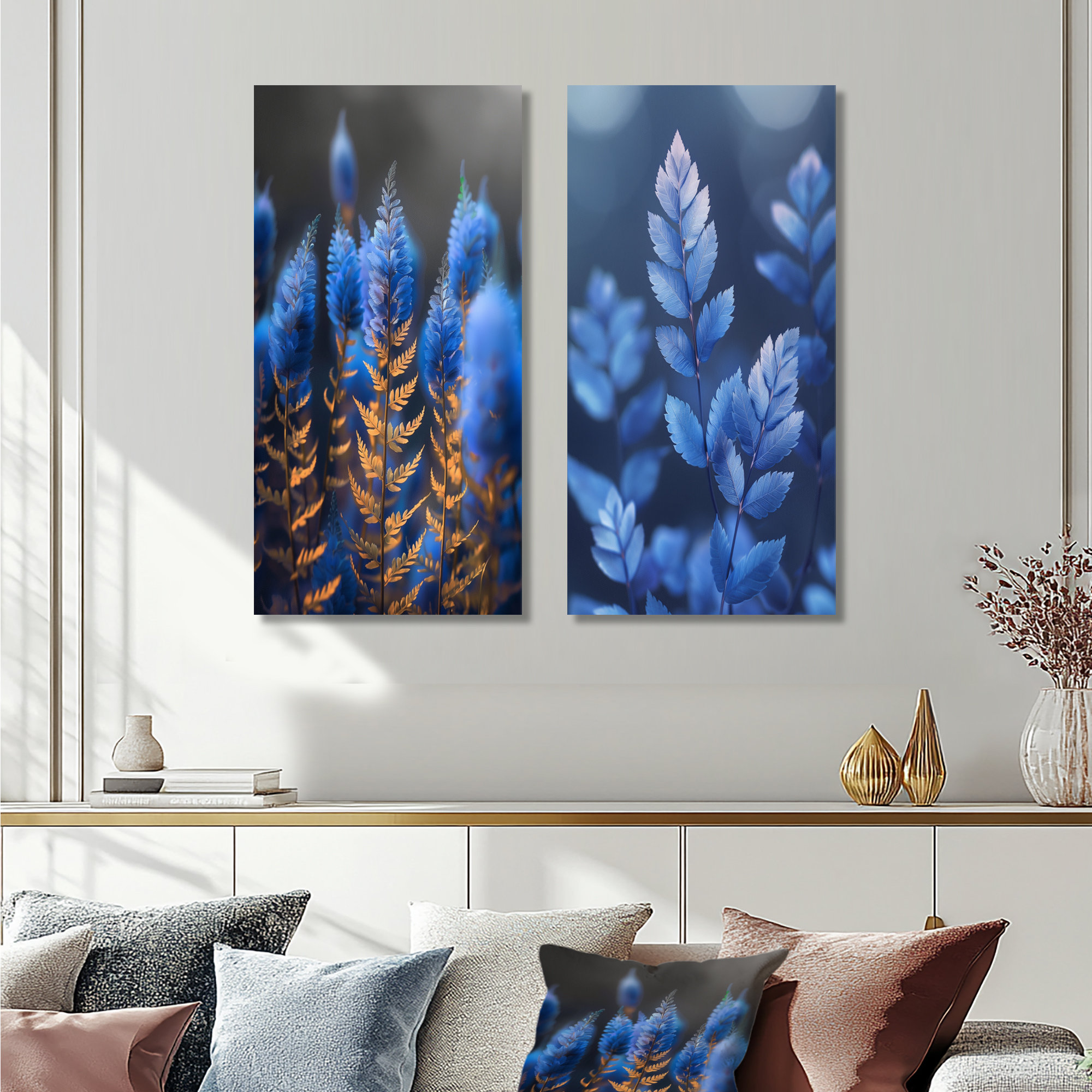 Gracie Oaks Monochrome Blue Ferns Ethereal Dream I - Ferns Wall Art 2 ...