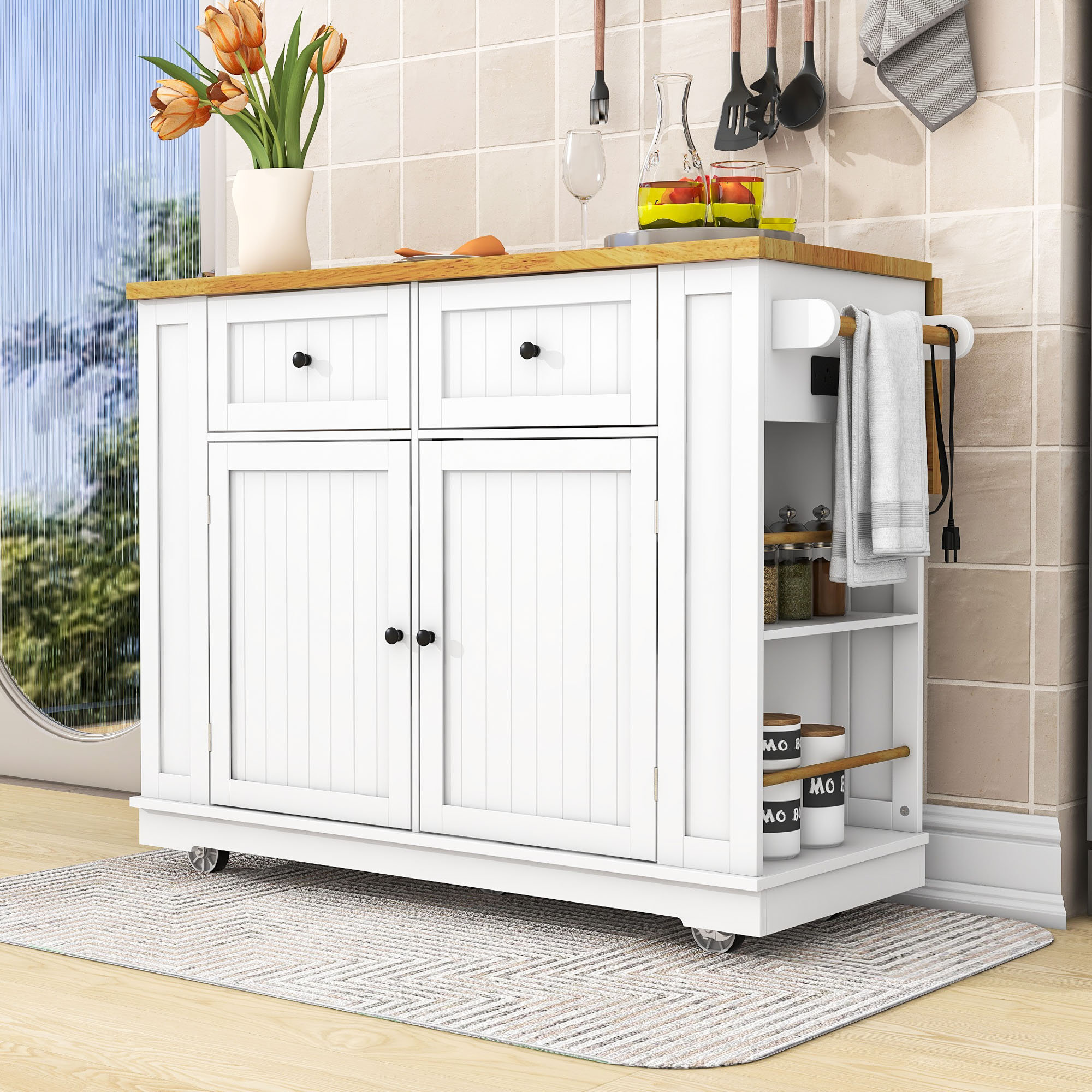 Lark Manor 48 inch Kitchen Island with Drop Leaf,Power Outlet and 5 ...