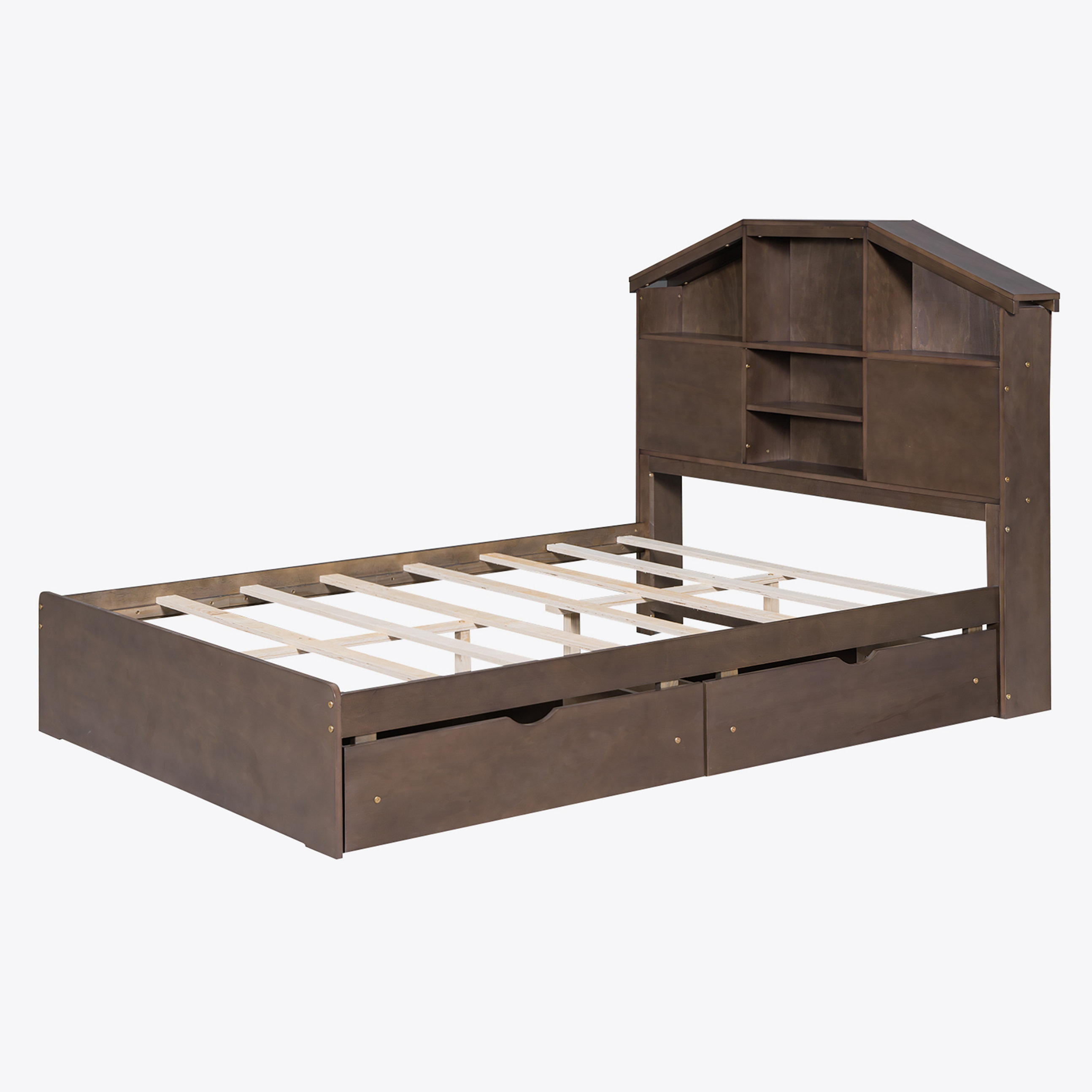 Lark Manor Wood Platform Bed with House-shaped Storage Headboard and 2 ...