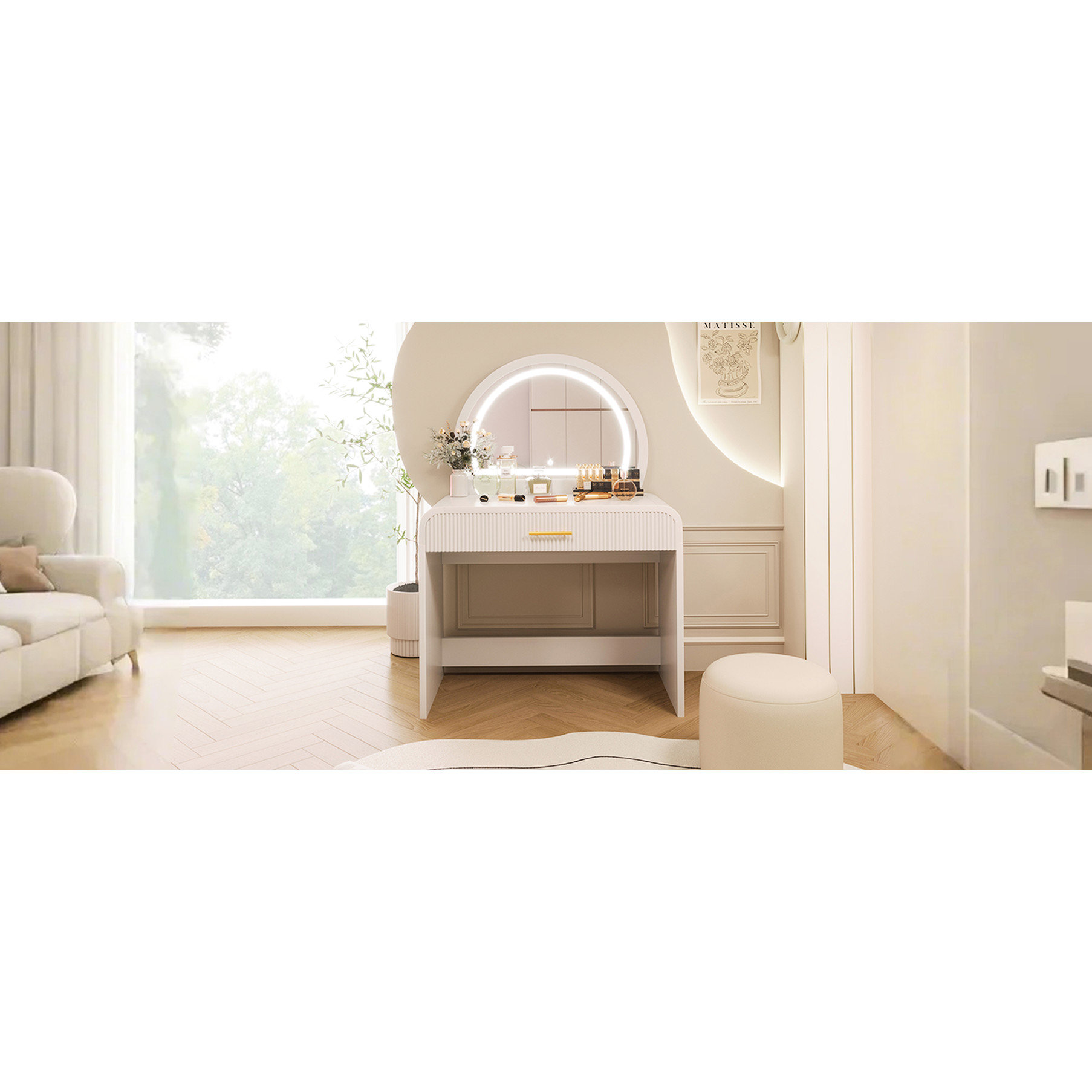 Everly Quinn White 39" Bedroom Makeup Vanity. Touch Screen Lighted ...