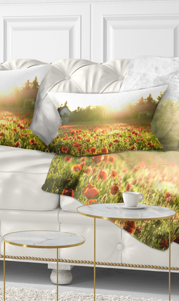 Design Art Poppy Field under Bright Sunlight - Landscape Printed Throw ...