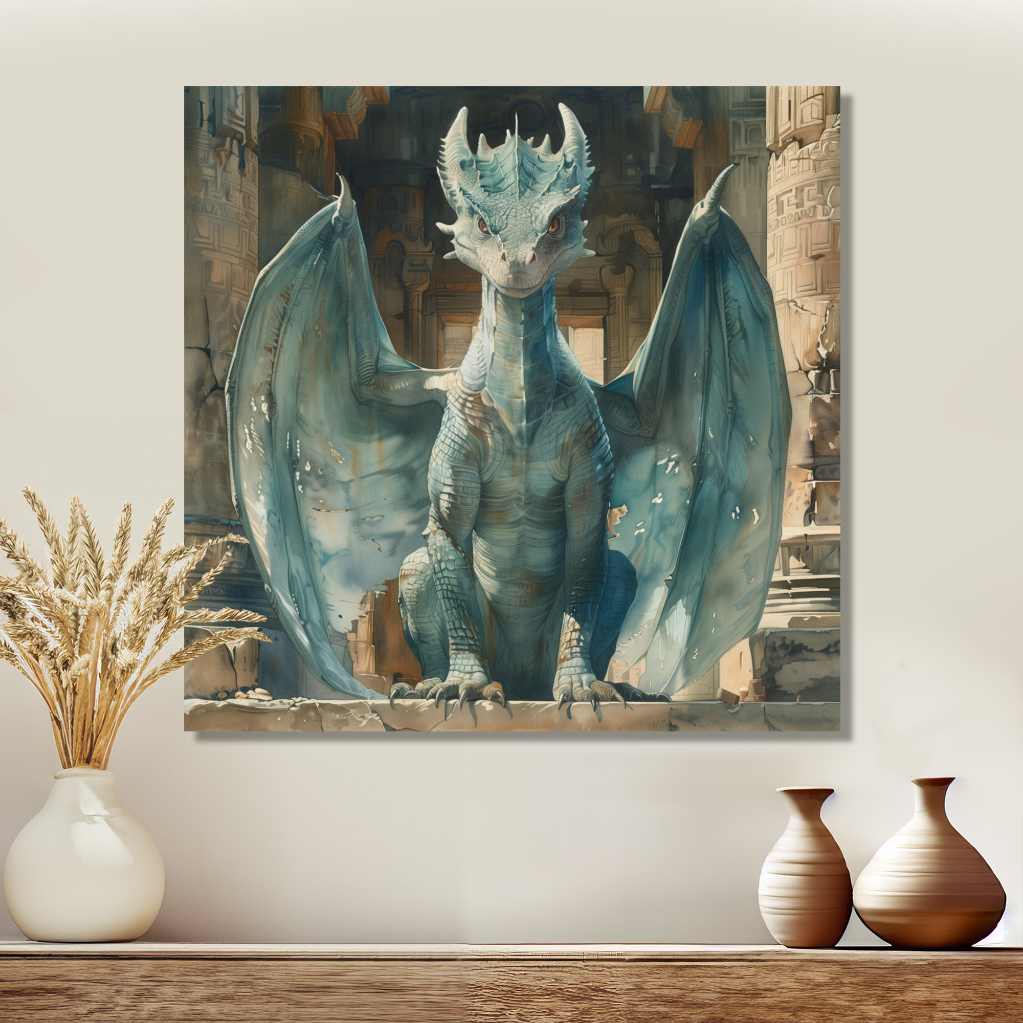Trinx Green Ancient Ruins Dragon II - Dragons Wall Art | Wayfair