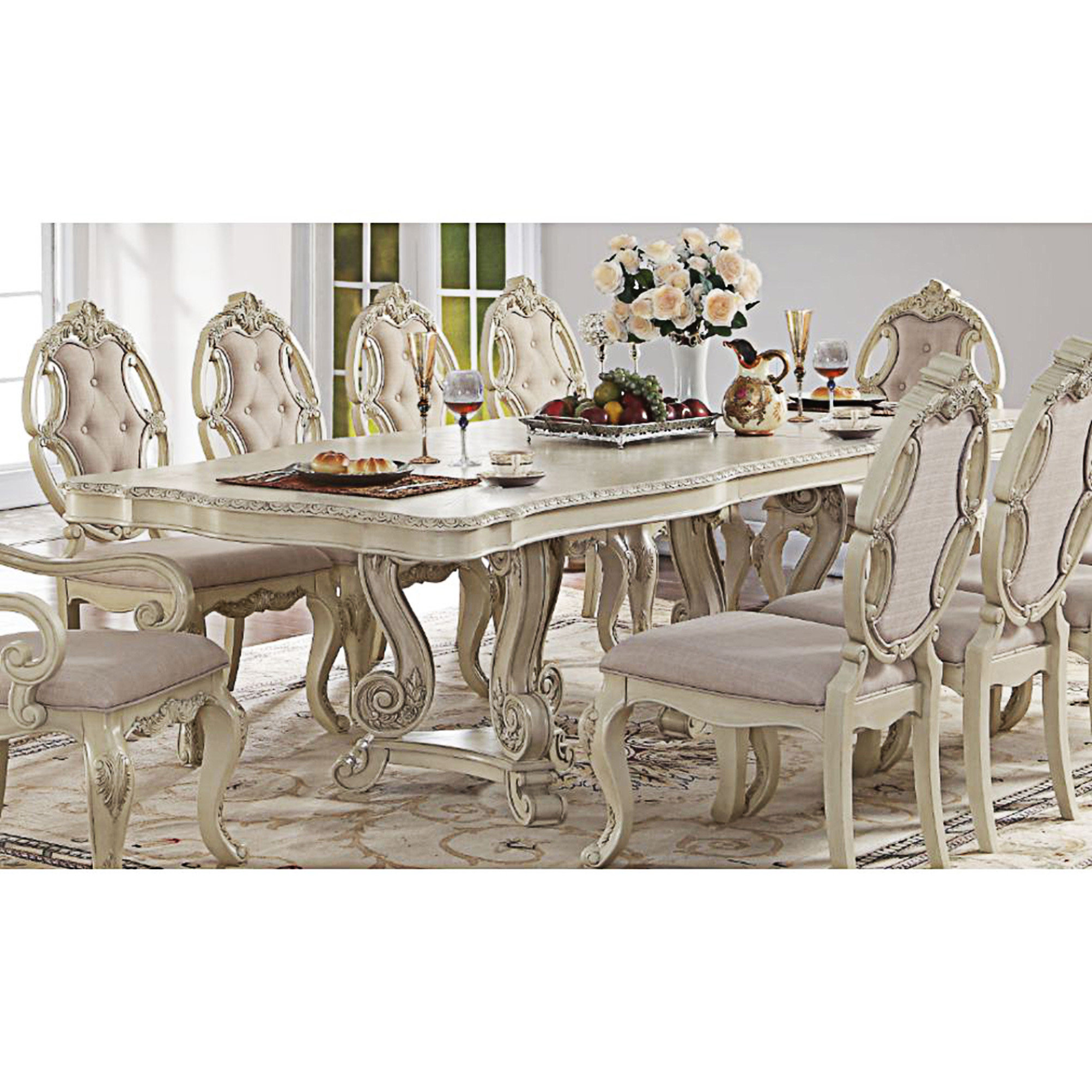 17 Stories ACME Ragenardus Dining Table In Antique White 61280 ...