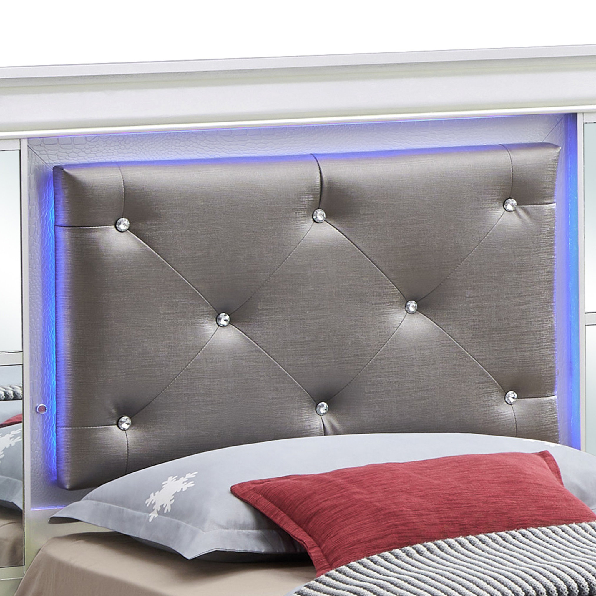 Everly Quinn Exquisite Bed With LED Accent And Jeweled Tufted Leather ...