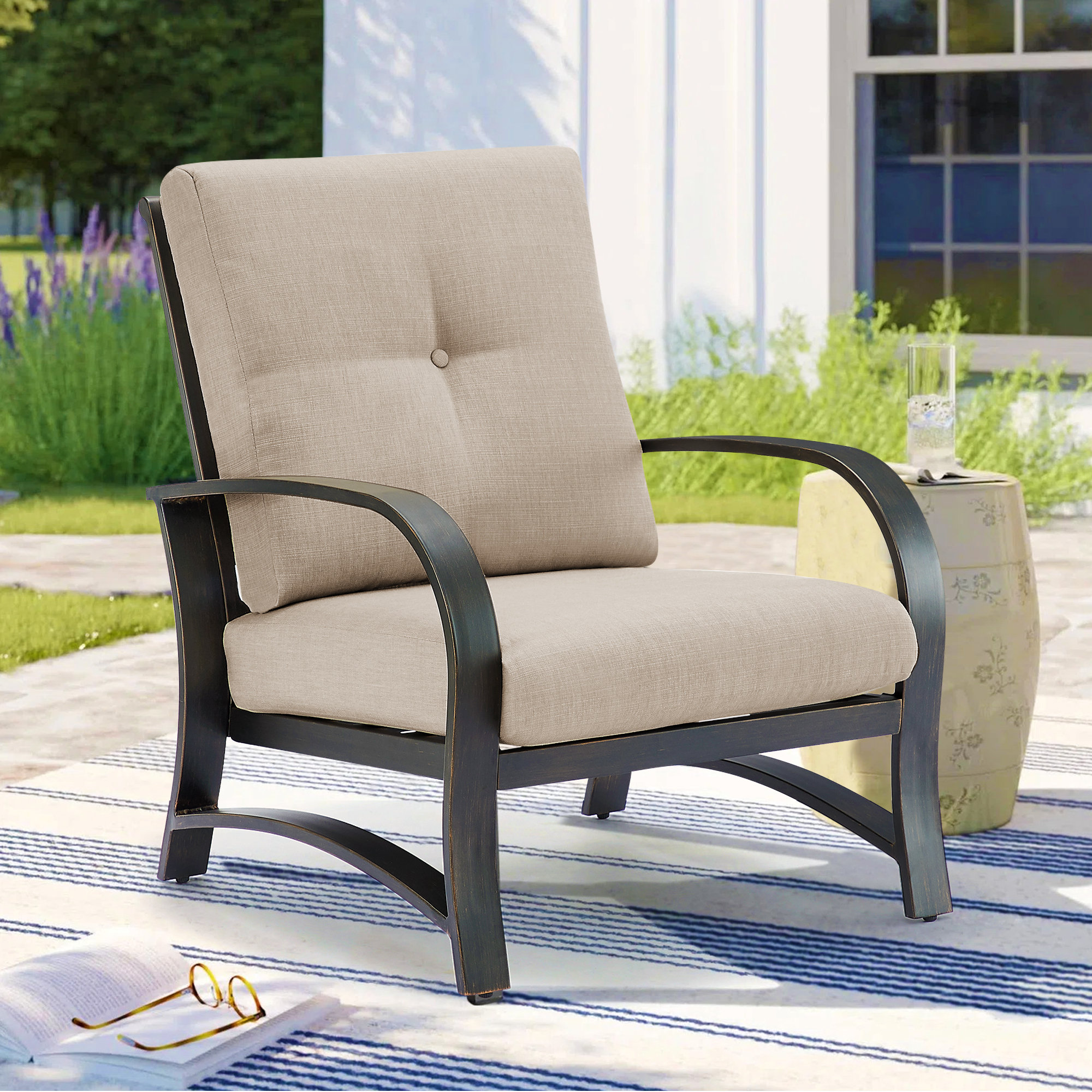 Lark Manor Patio Aluminum Club Chair with Sunbrella Cushions | Wayfair