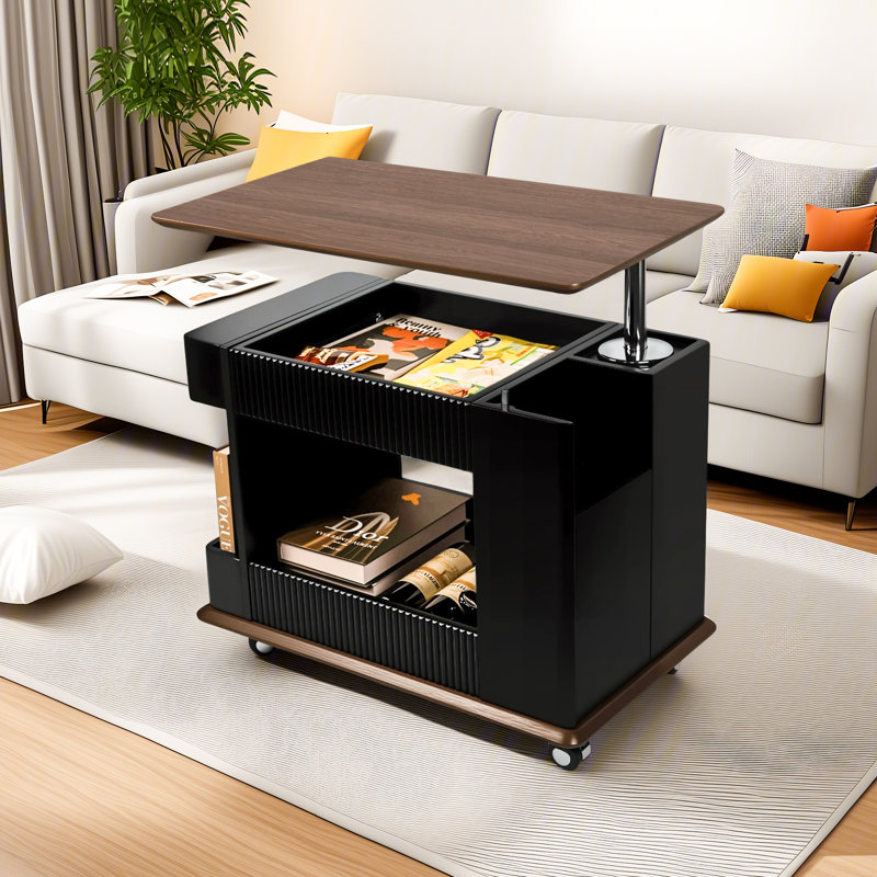 Ivy Bronx Adjustable Height Multi-Function Walnut Coffee Table with ...