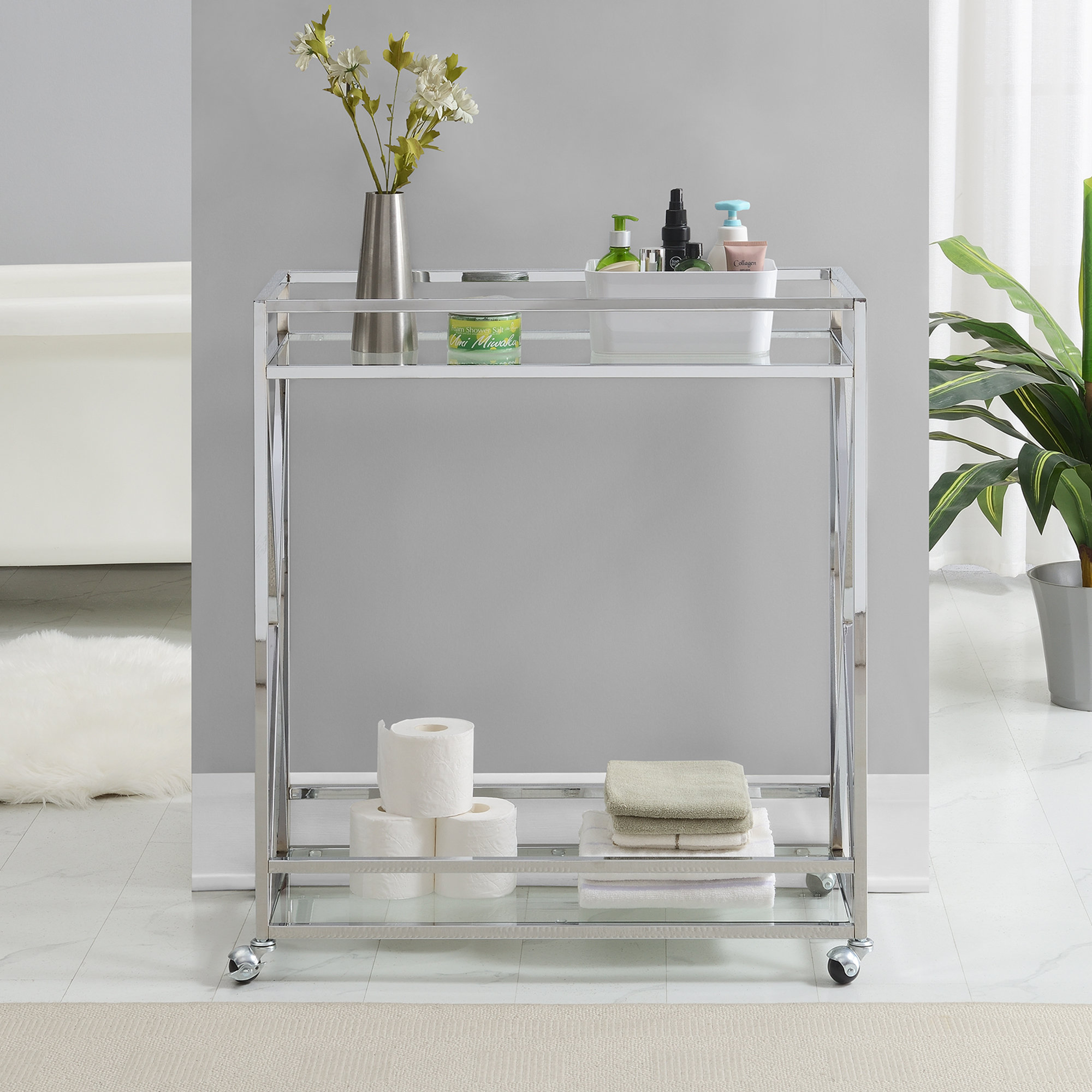Ivy Bronx Damore Glass Bar Cart Table with Metal Frame & Reviews | Wayfair