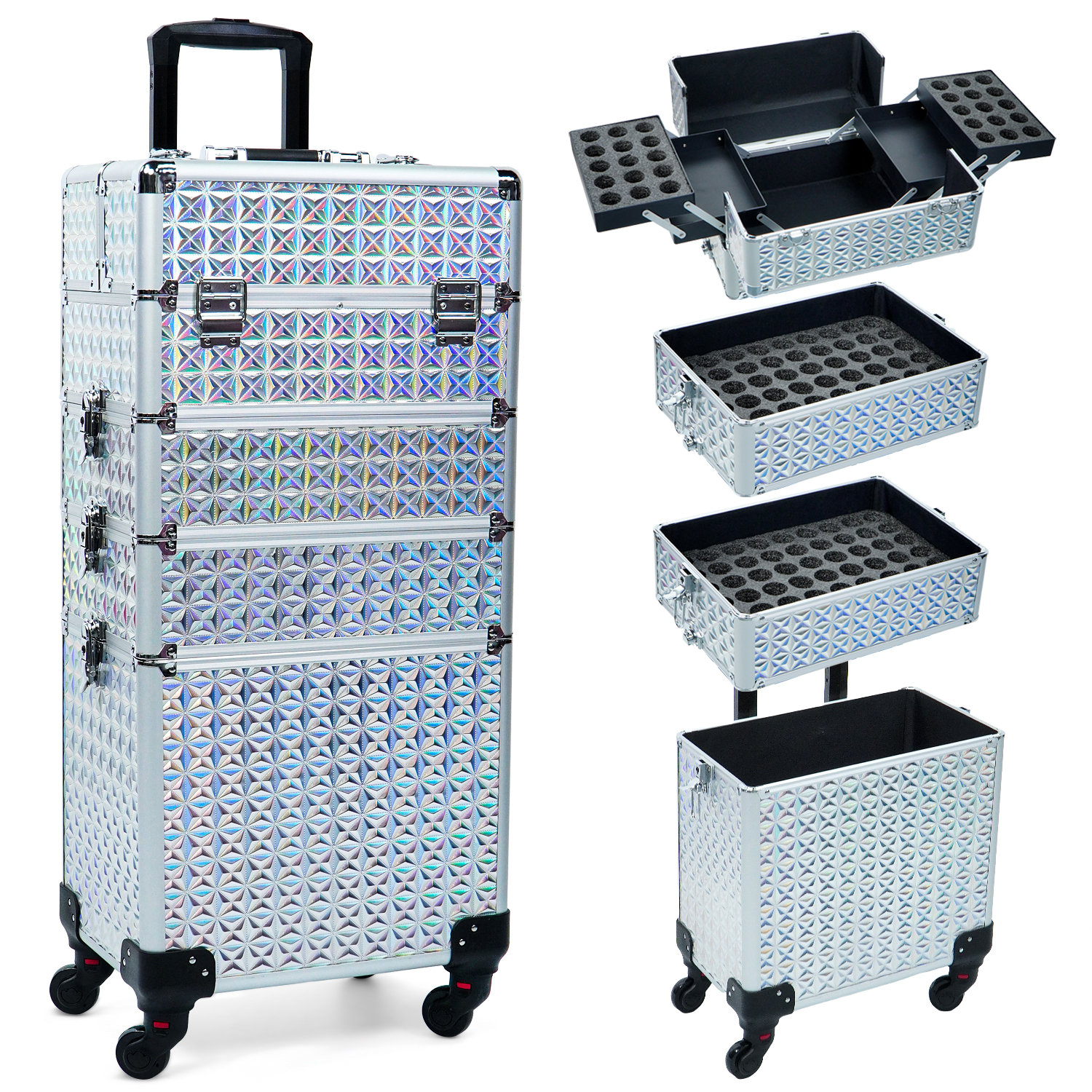 Rebrilliant 4 In 1 Rolling Makeup Train Case Makeup Travel Trunk With ...