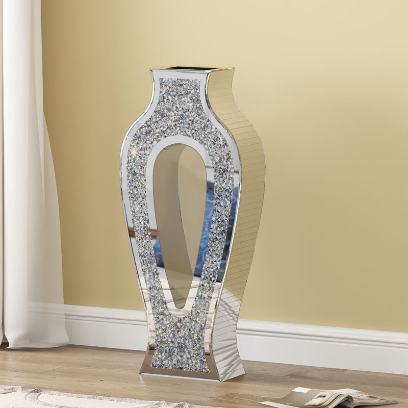 Rosdorf Park Crystal Glass Floor Vase Crushed Diamond Inlay Home Decor ...